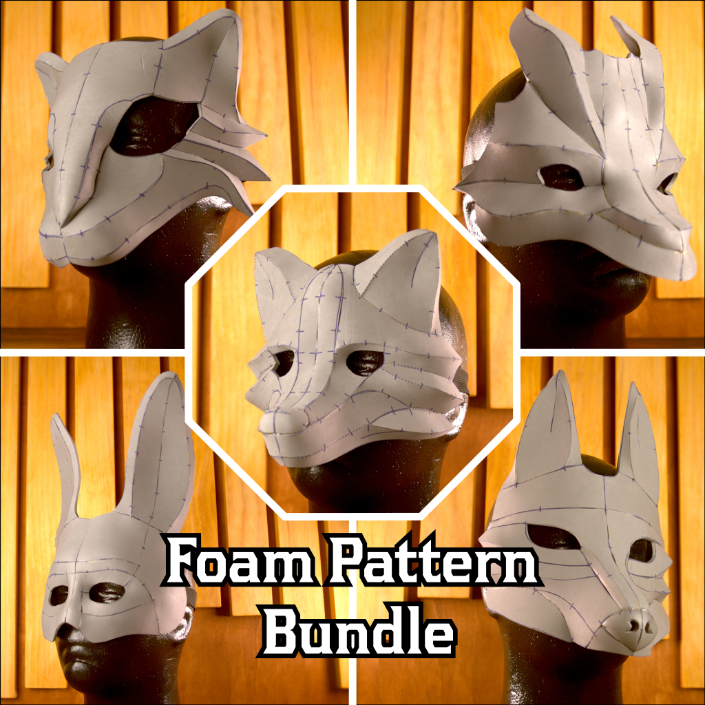 Animal Masquerade Mask Foam Pattern Bundle | Anubis, Wolf, Cat, Bunny ...