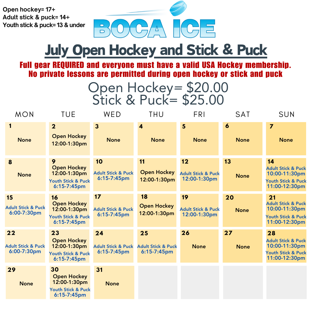 Open Hockey and Stick & Puck — Boca Ice