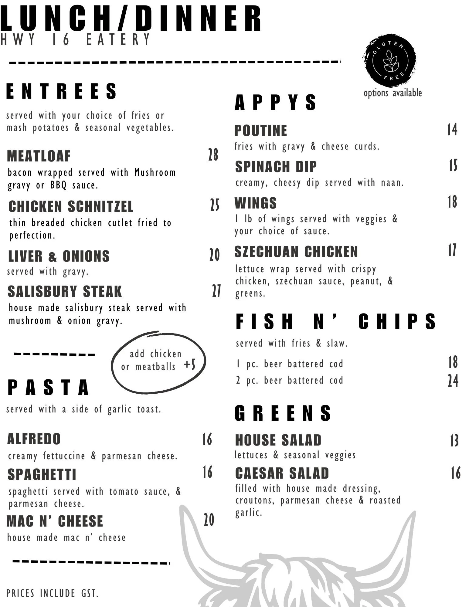 MENU — HWY 16 EATERY