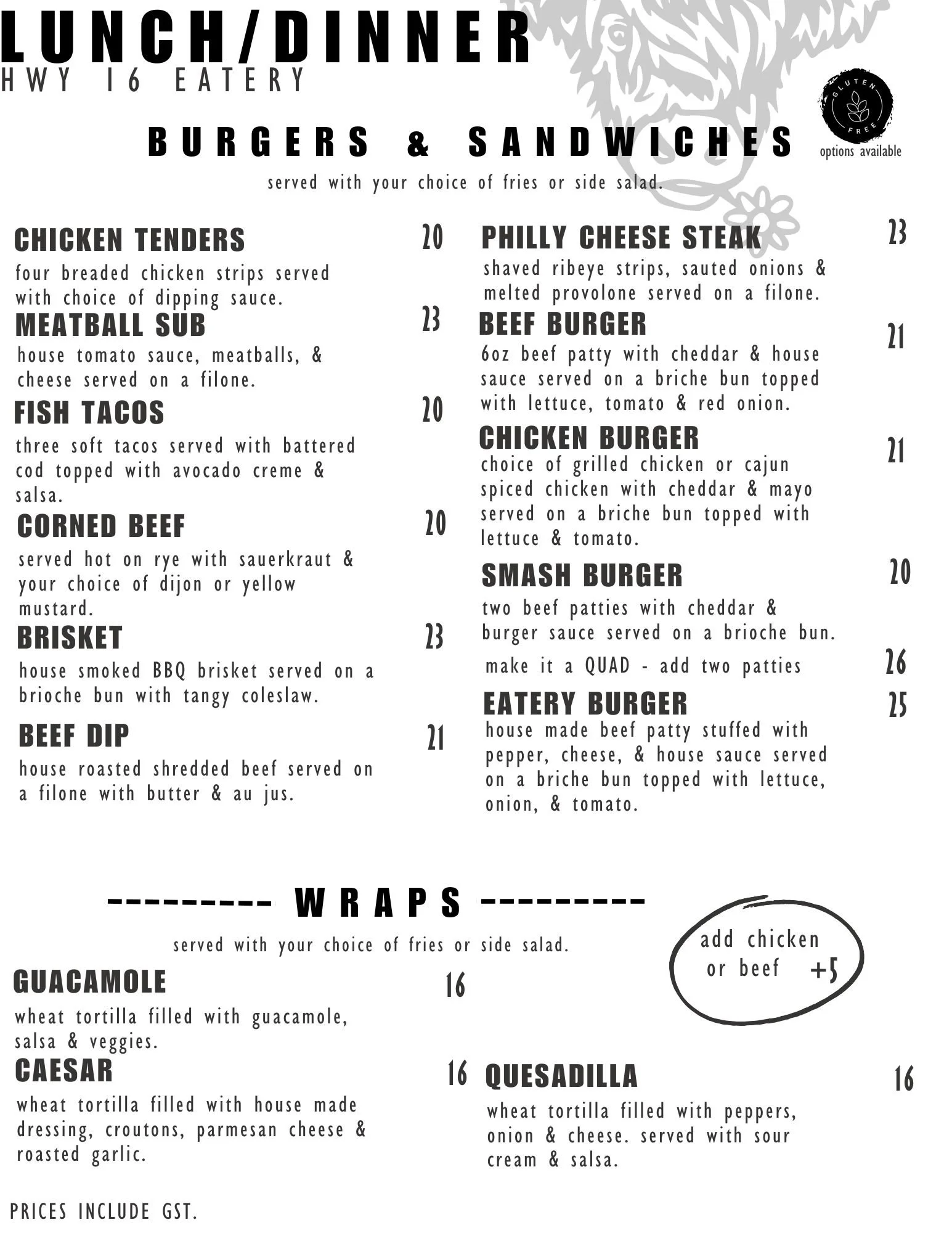MENU — HWY 16 EATERY