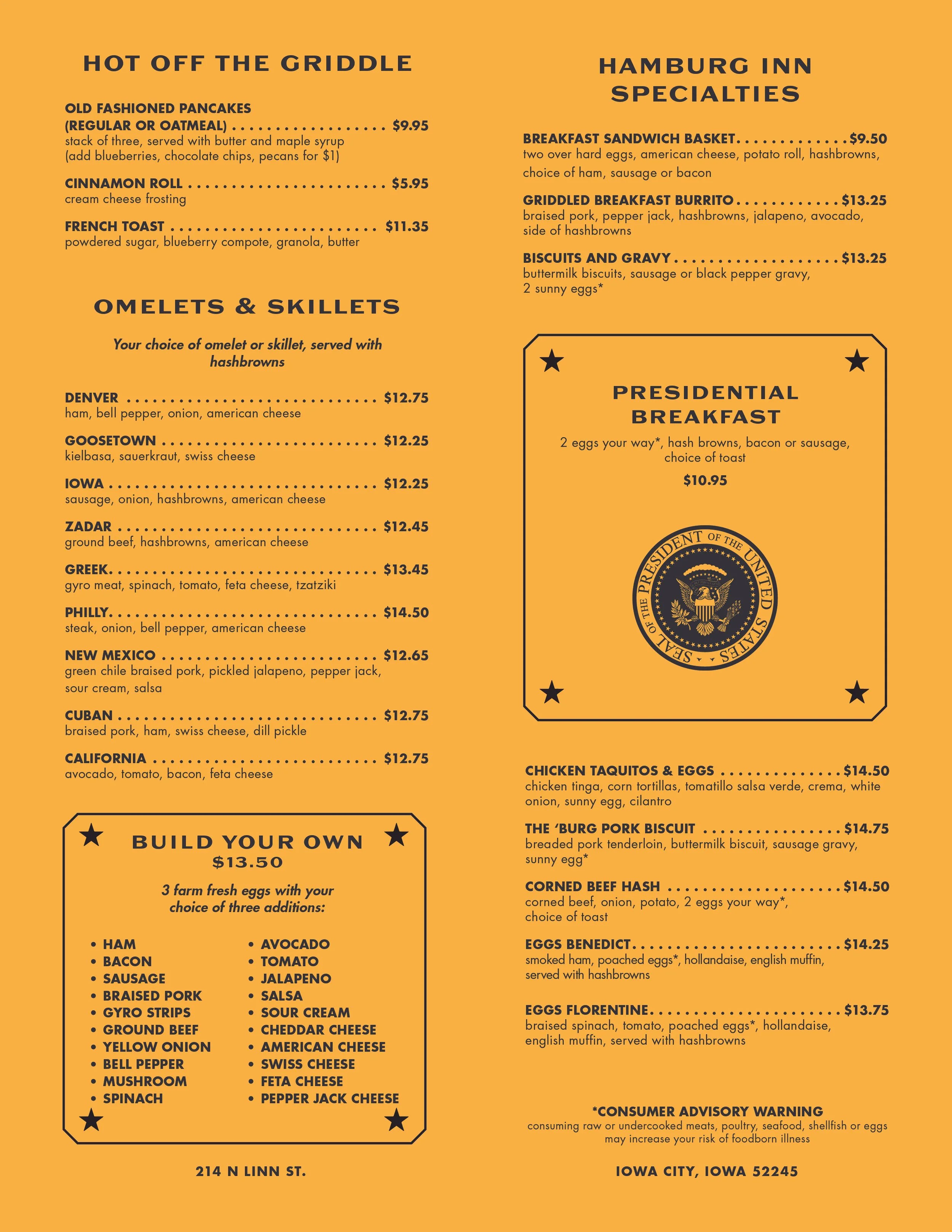 Menu — Hamburg Inn No. 2