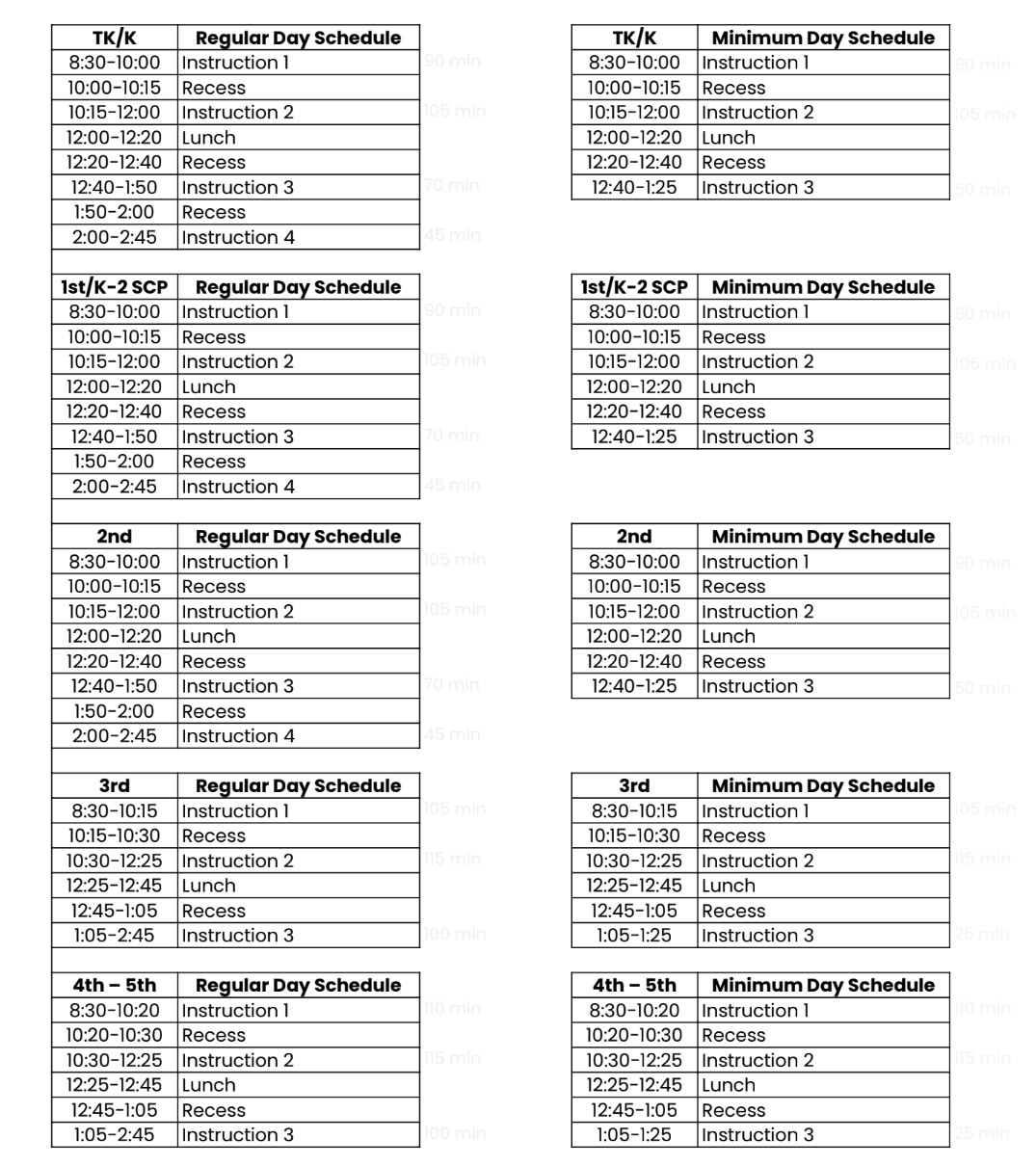 Bell Schedules & Calendars — Korematsu Discovery Academy