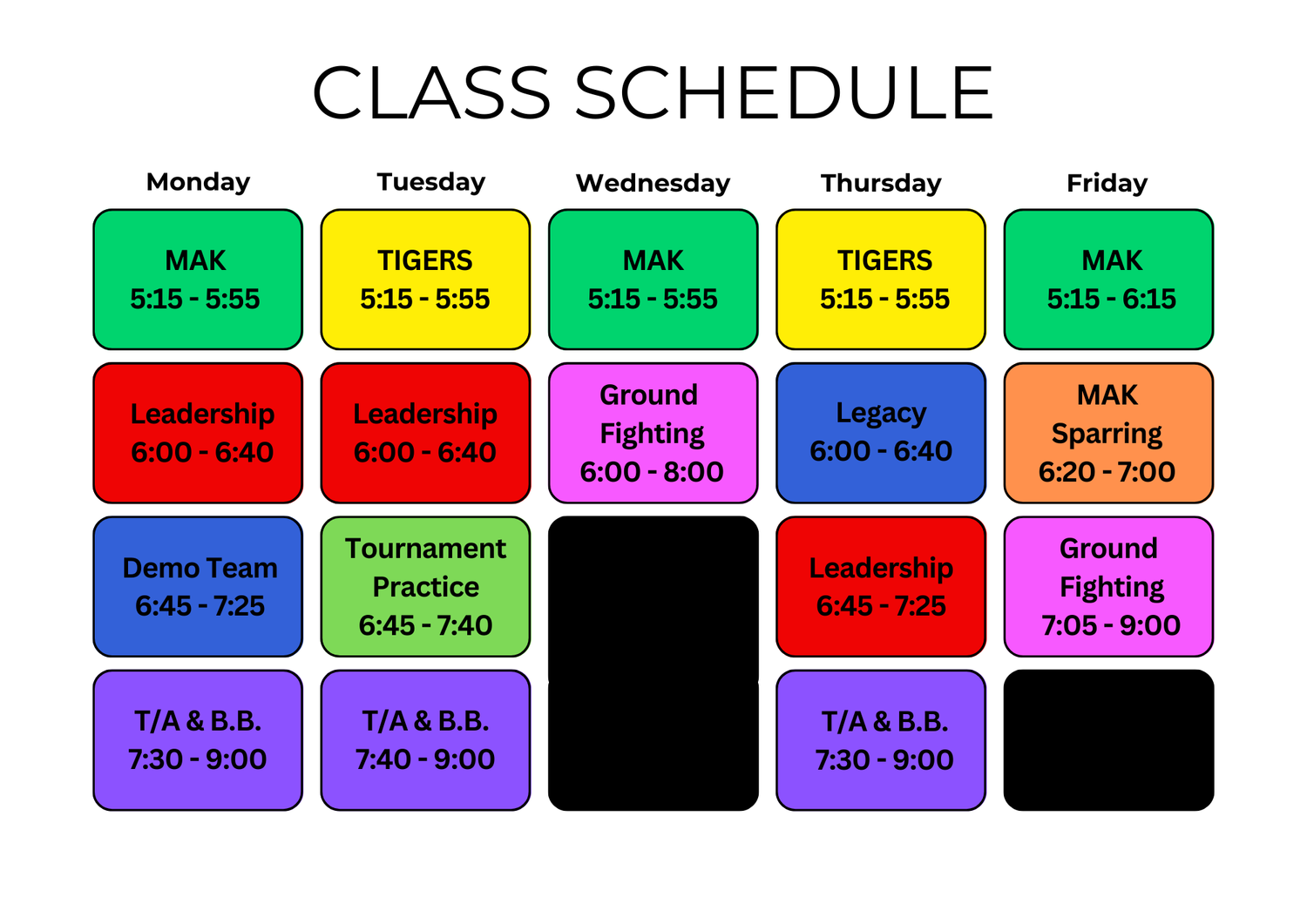 Class Schedule — Rising Phoenix