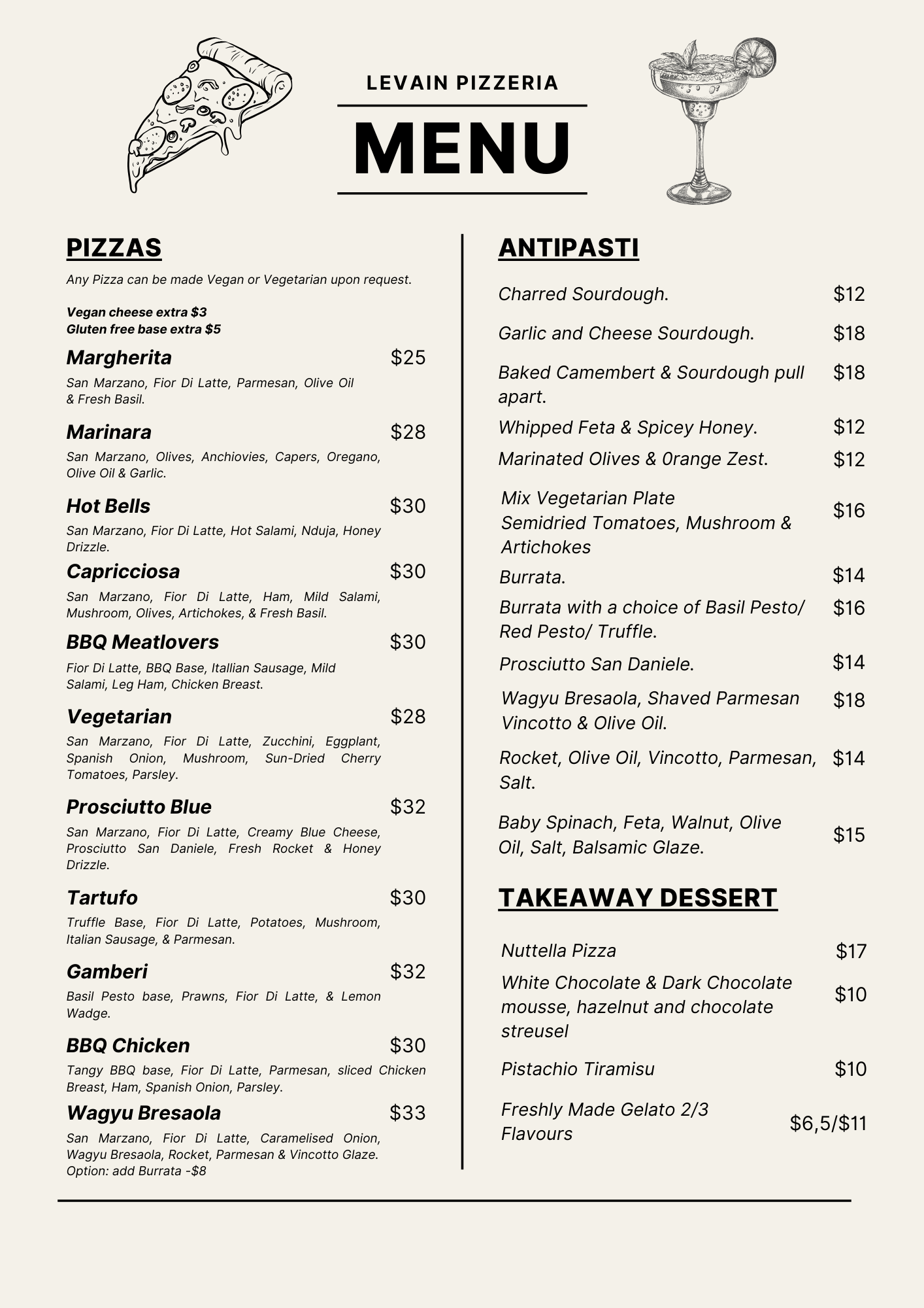 Menu 1 — Levain Sourdough Pizzeria