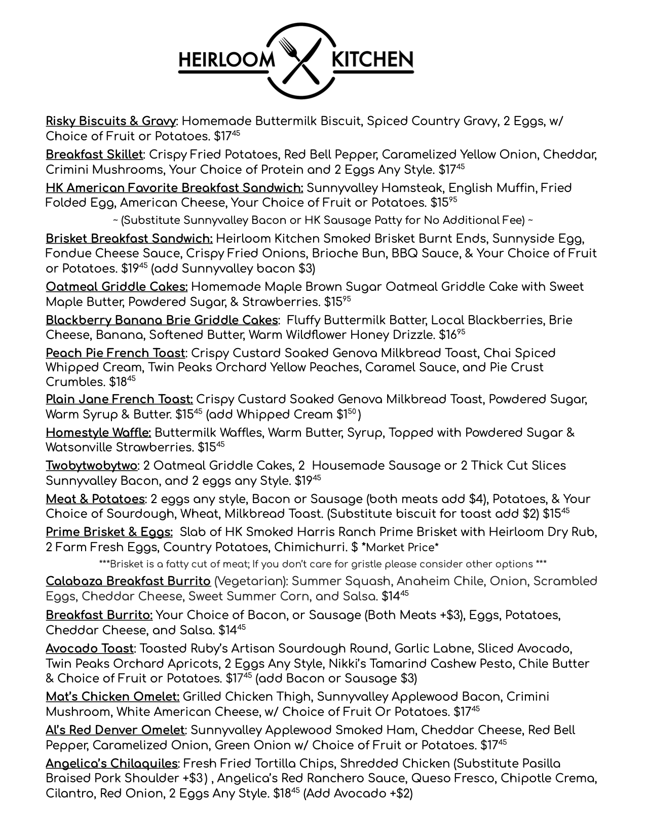 Breakfast Menu — Heirloom Kitchen | Stockton, CA