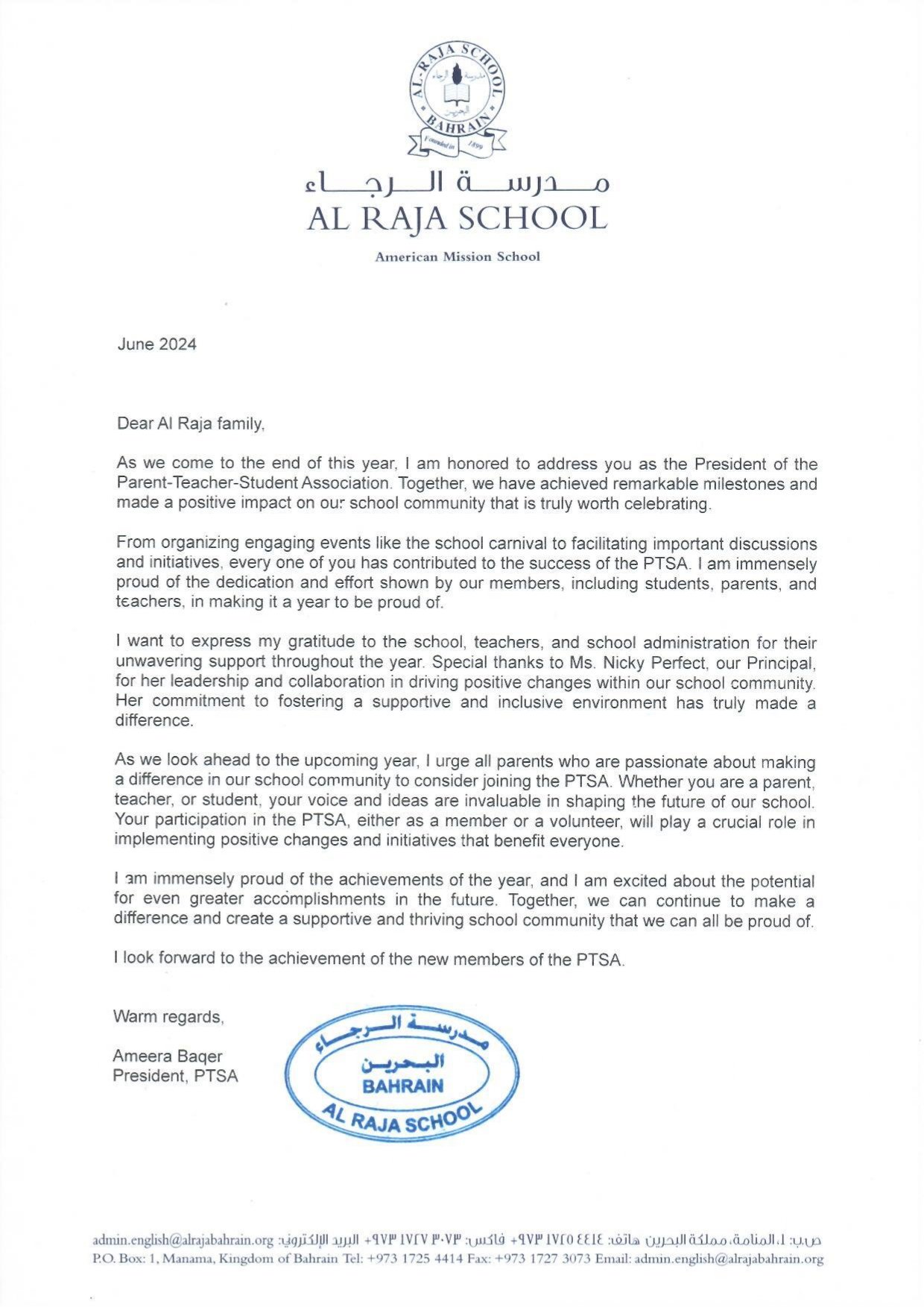 PTSA — AL RAJA SCHOOL BAHRAIN
