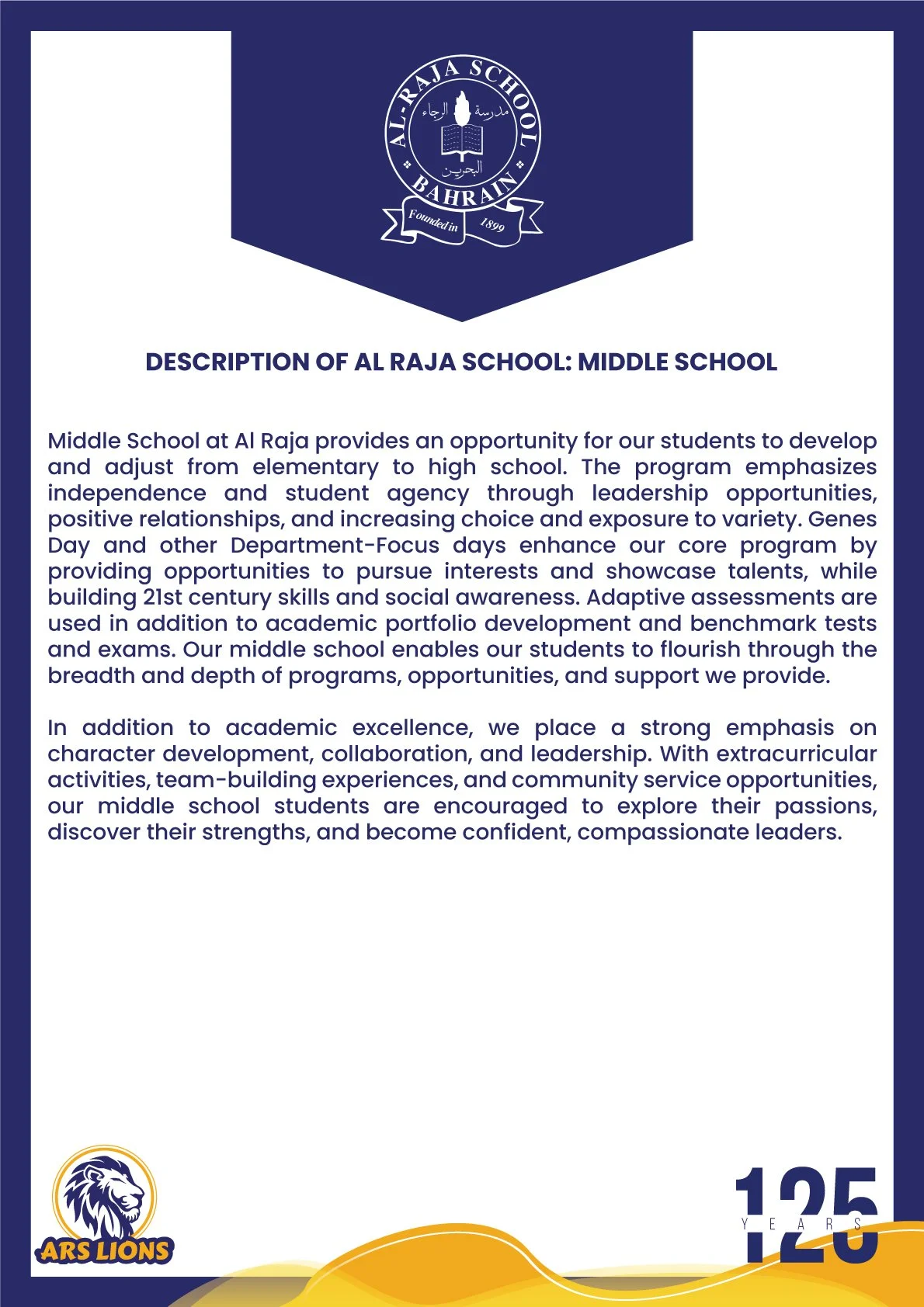 Middle School — AL RAJA SCHOOL BAHRAIN