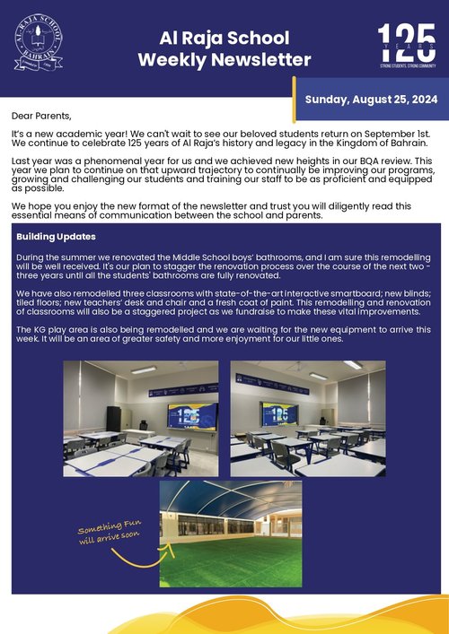 New Parents Welcome Letter — AL RAJA SCHOOL BAHRAIN