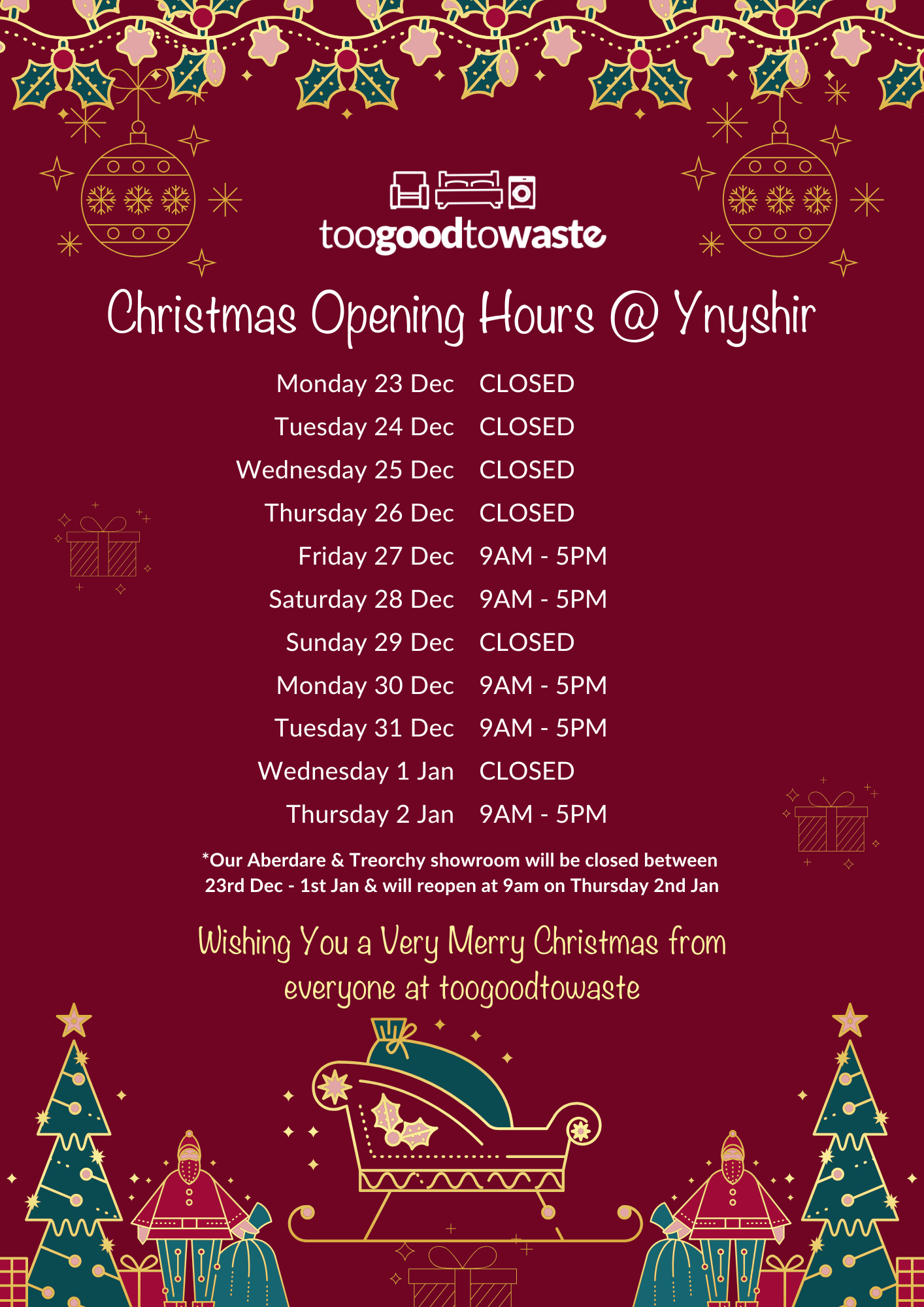 Christmas Opening Hours — toogoodtowaste | Your local re-use charity
