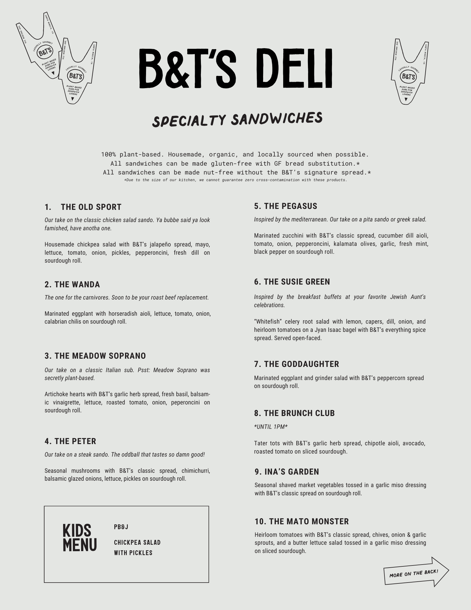 MENU — B&T's Deli