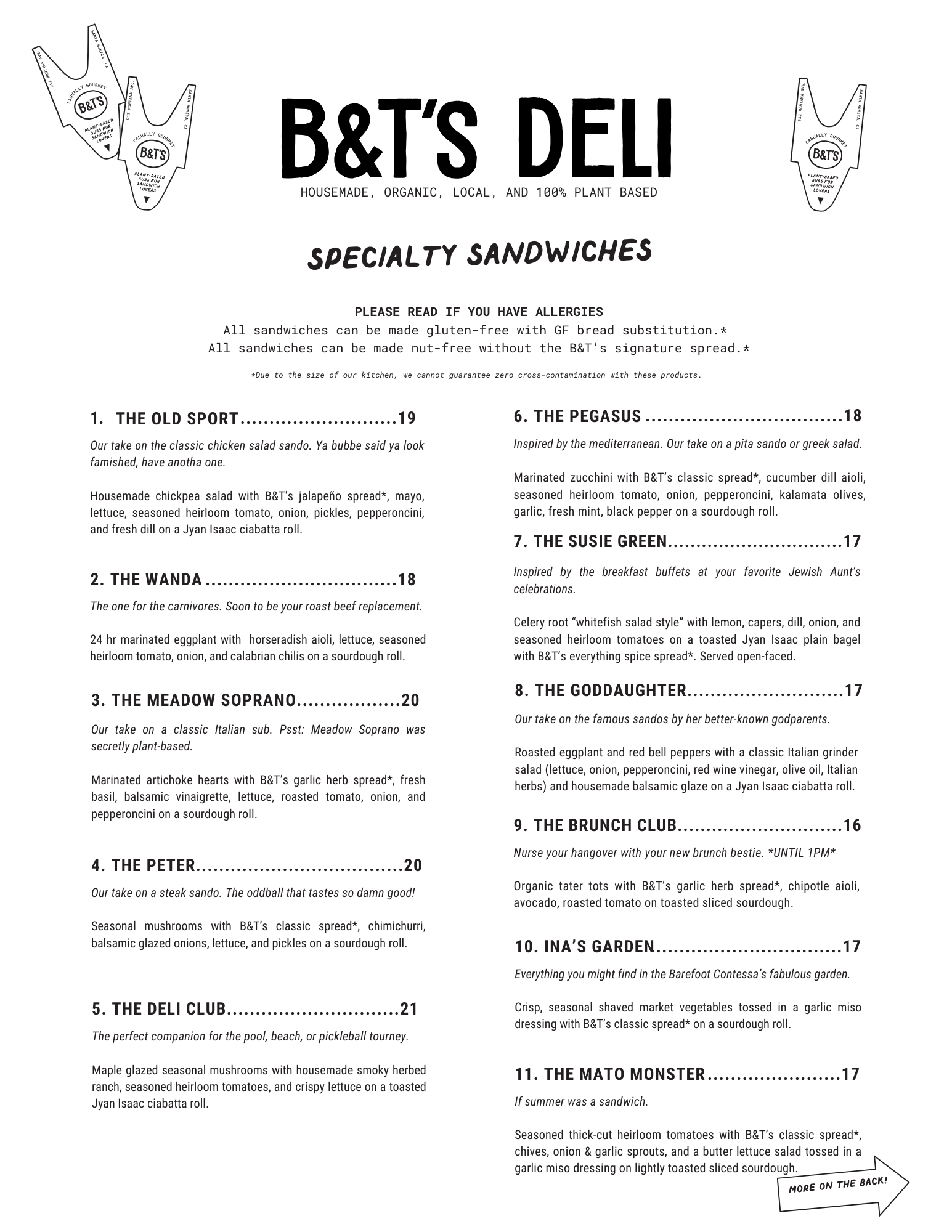 MENU — B&T's Deli