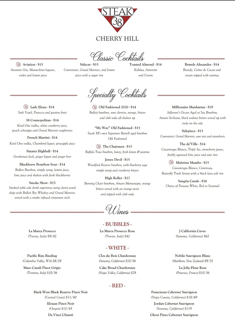 Cherry Hill Menu — STEAK 38
