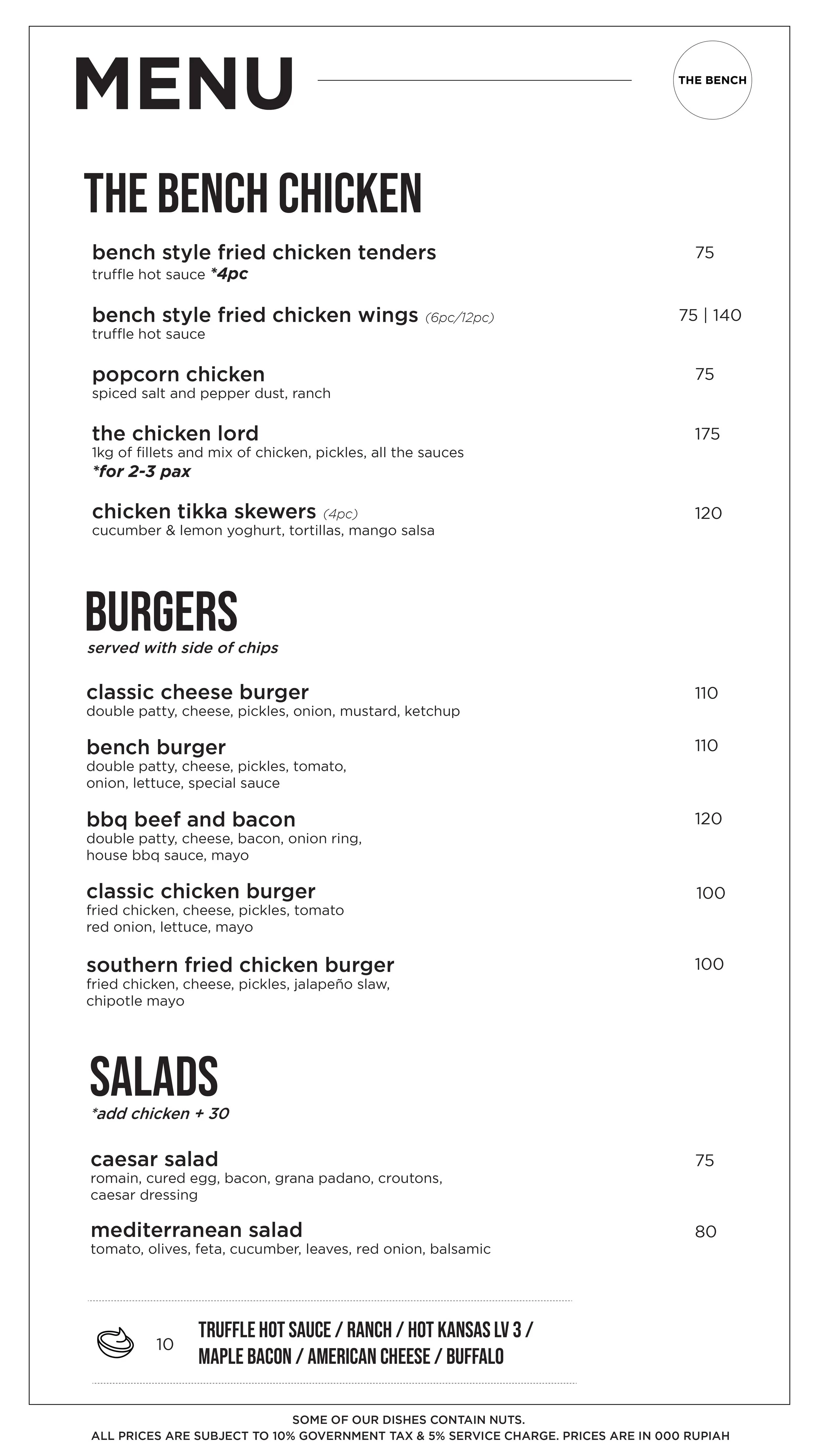 MENU — The Bench Canggu