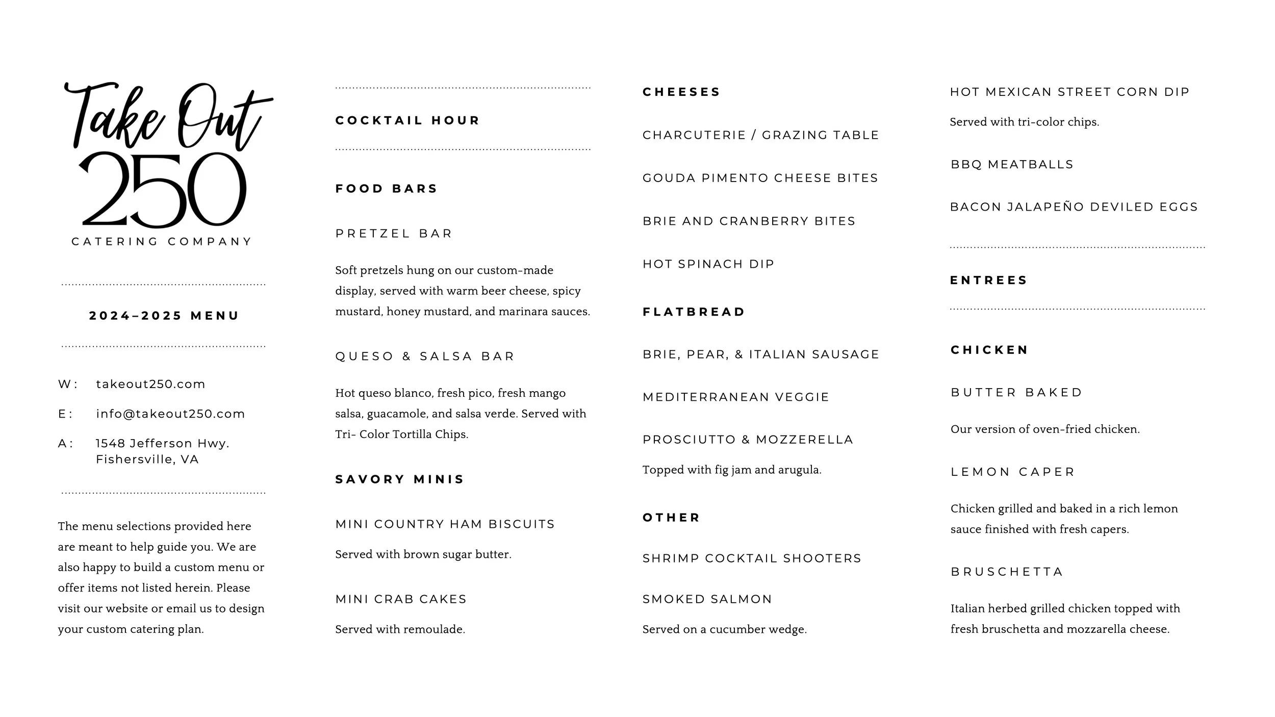 Menu — Take Out 250