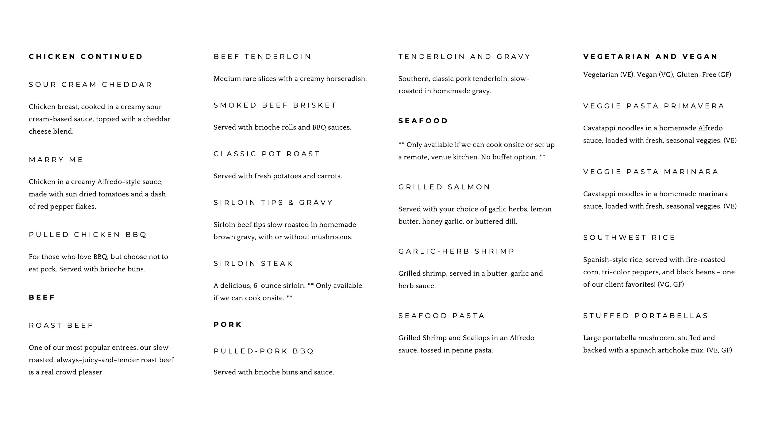 Menu — Take Out 250