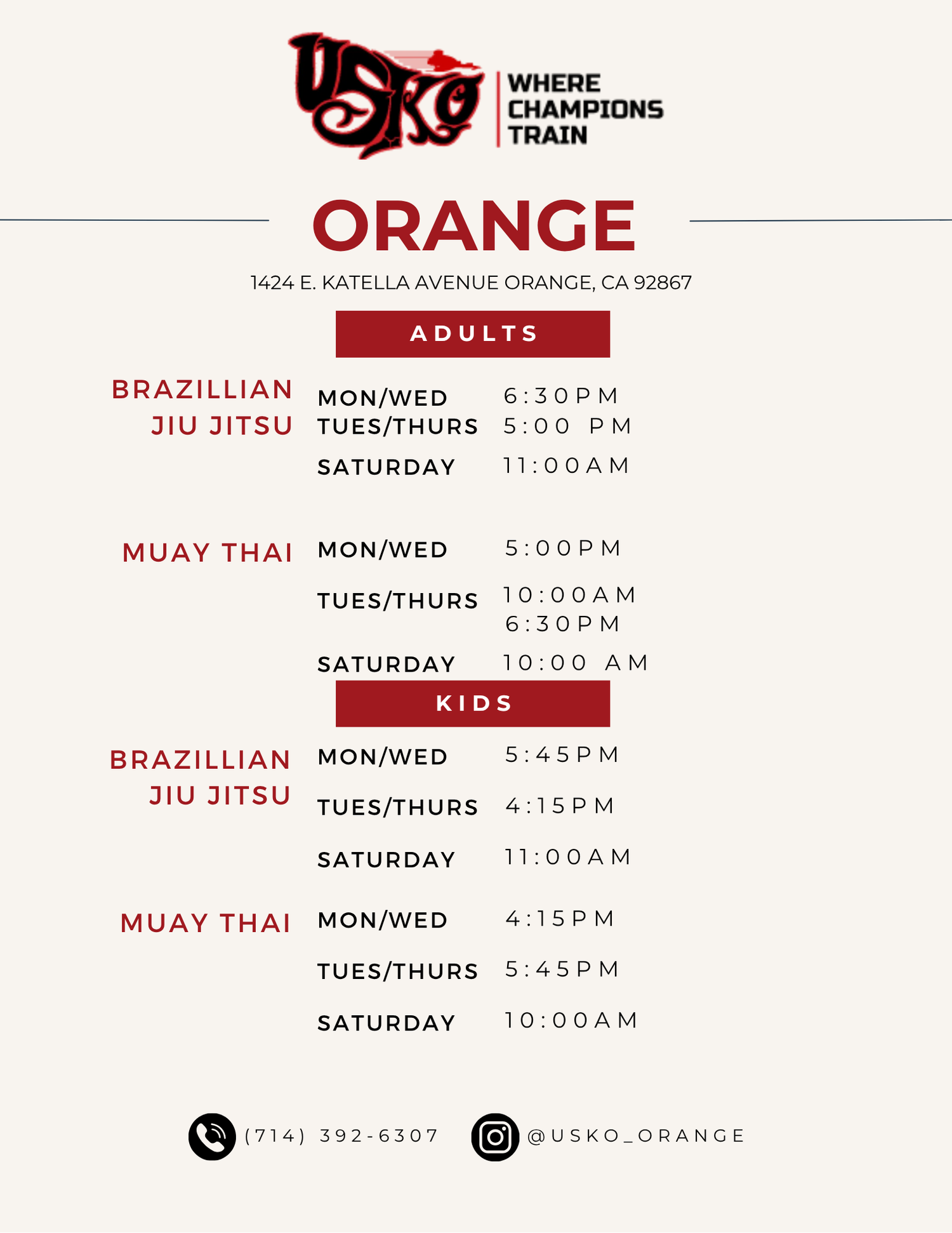 ORANGE SCHEDULE — USKO Martial Arts