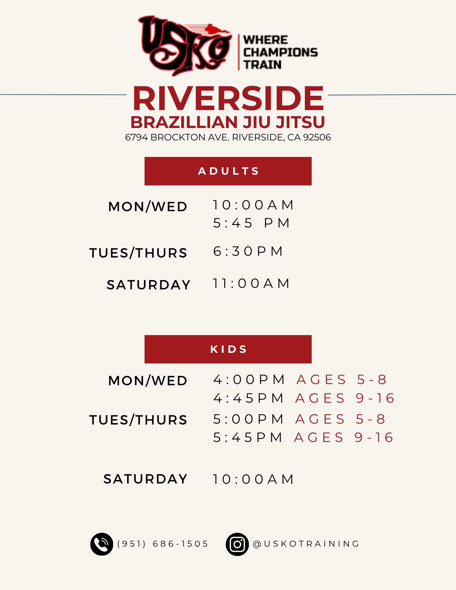 Muay Thai & Jiu Jitsu Riverside Schedule — USKO Martial Arts