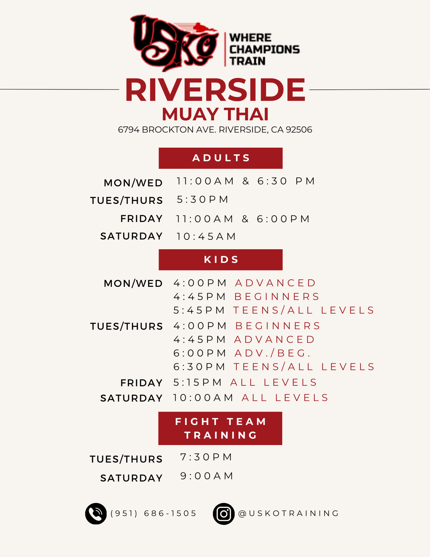 Riverside Schedule — USKO Training