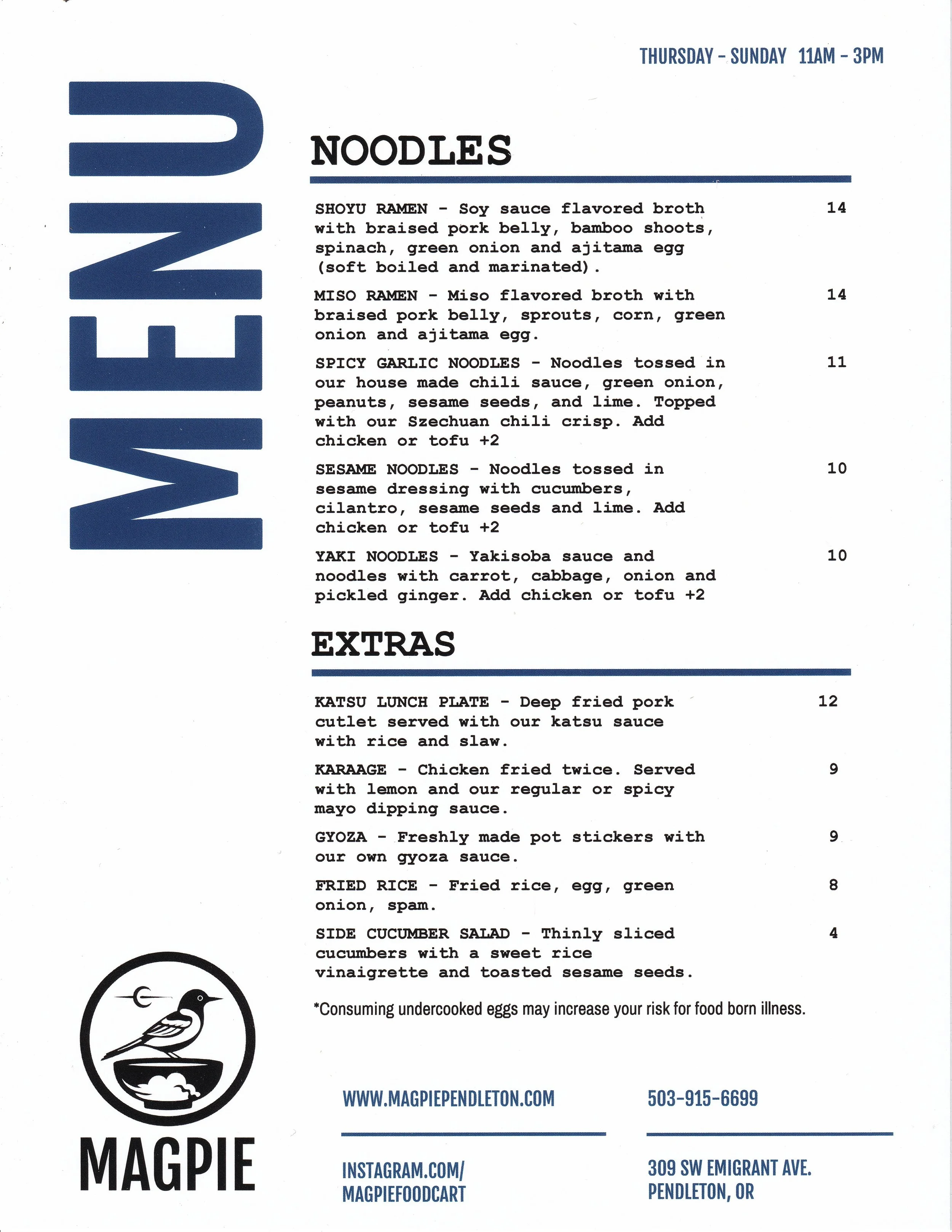 Menu — Magpie Food Trailer