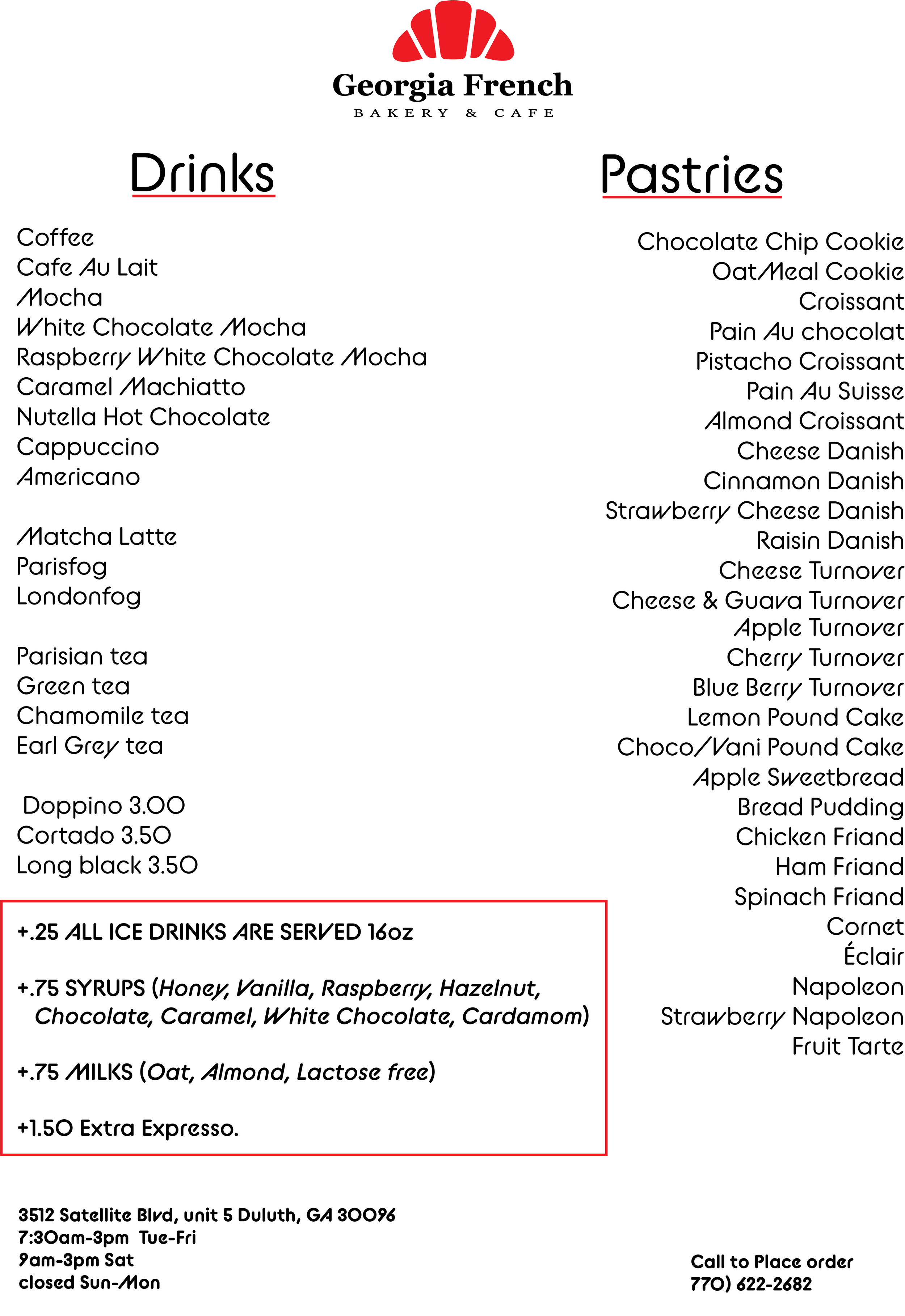 Georgia French Bakery Menu — Georgia French Bakery