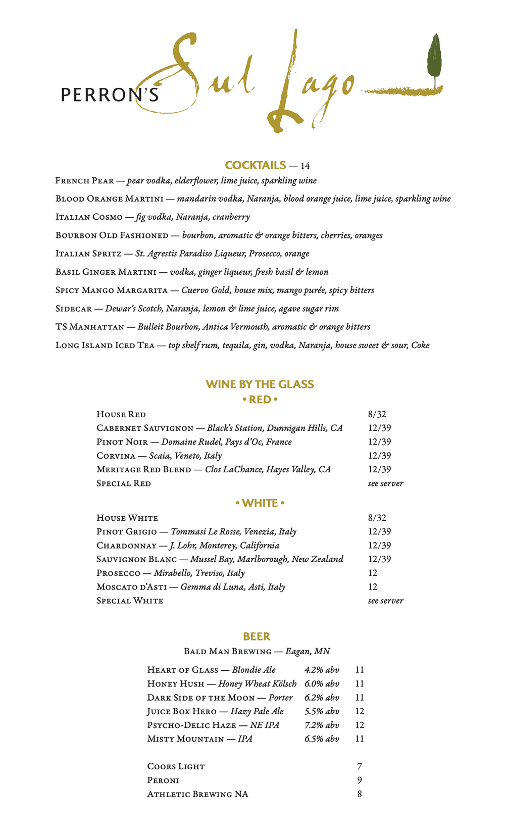 Menu — Perron's Sul Lago