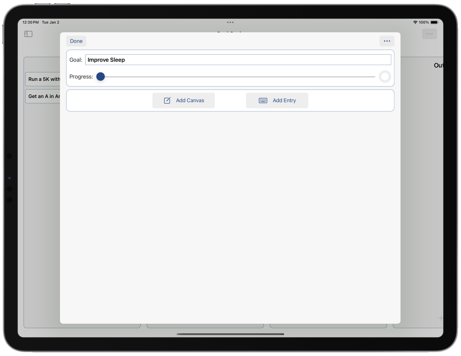 Goal Cycle Example: Improve Sleep with Kolb's — Ahmni Infinite Canvas