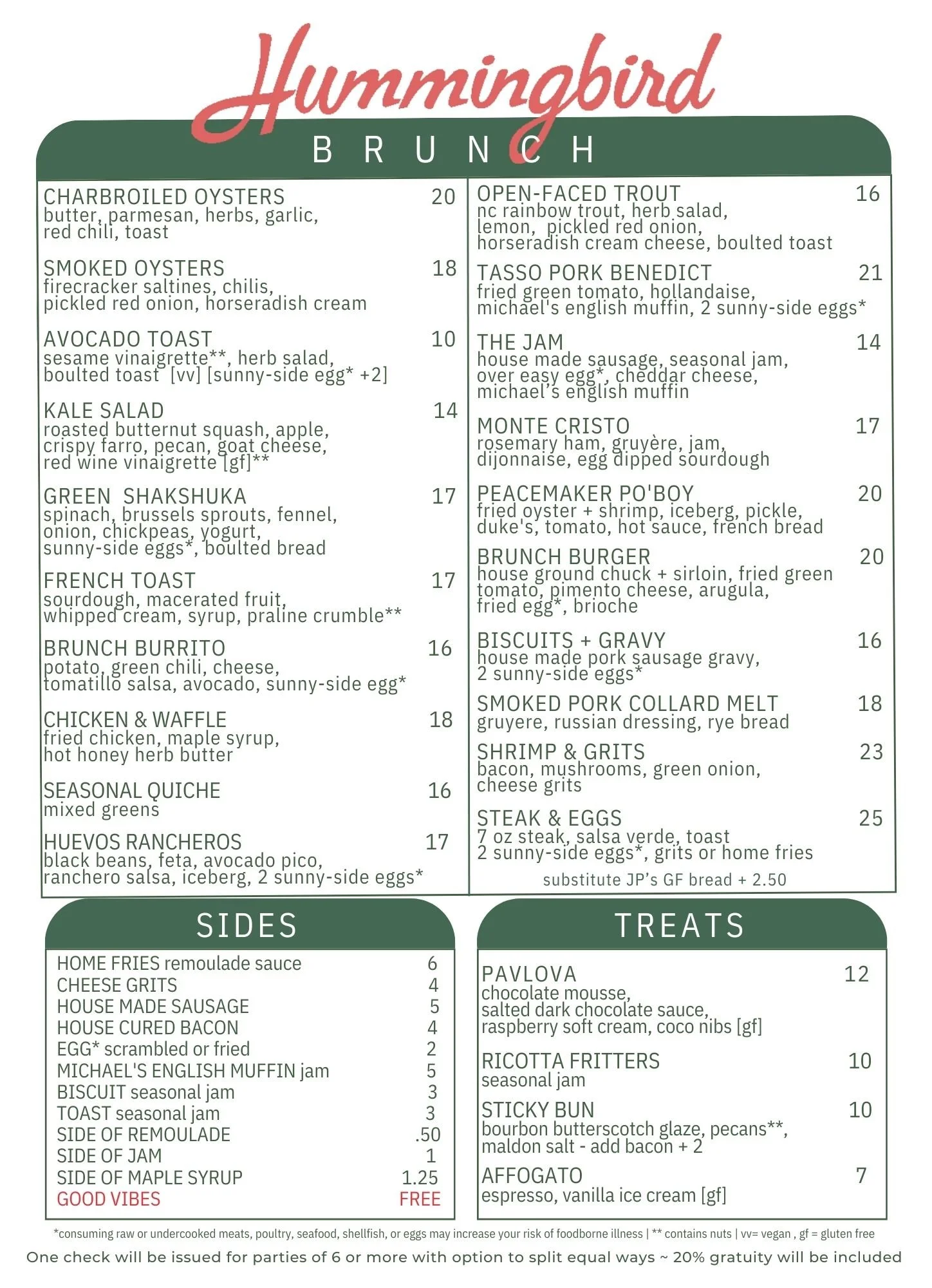 Menu — Hummingbird