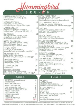Menu — Hummingbird