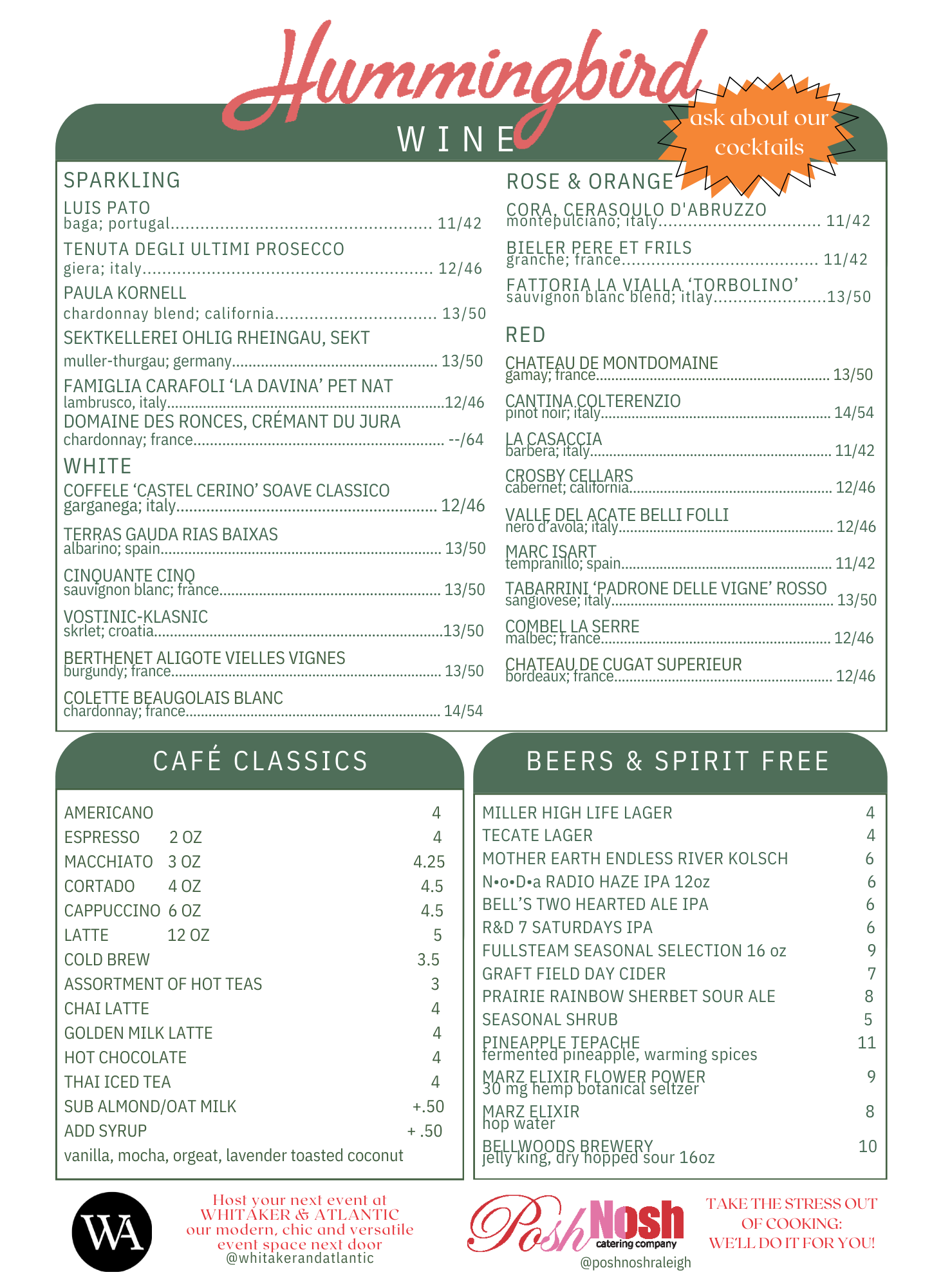 Menu — Hummingbird