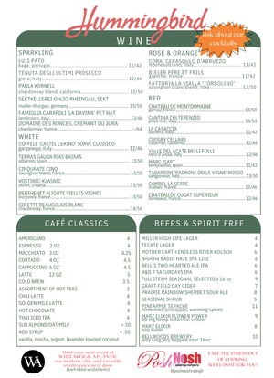 Menu — Hummingbird