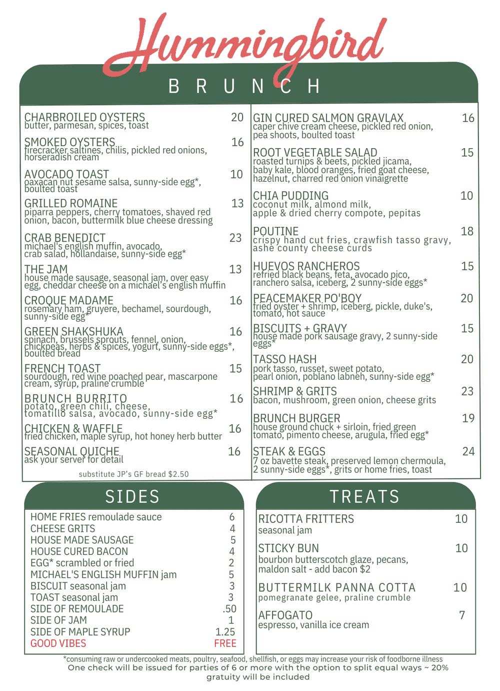 Menu — Hummingbird