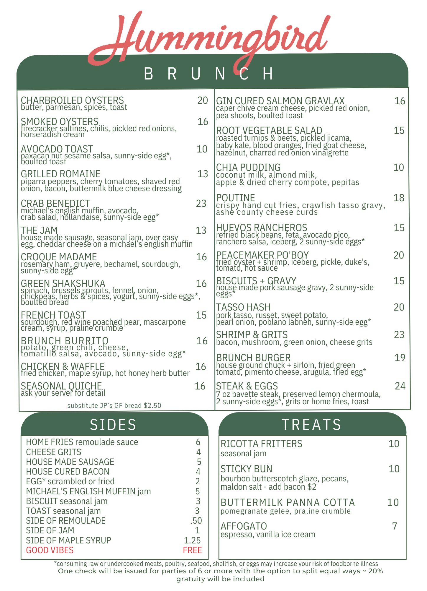Menu — Hummingbird