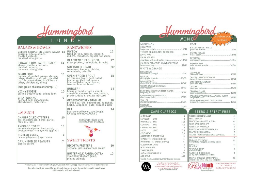 Menu — Hummingbird