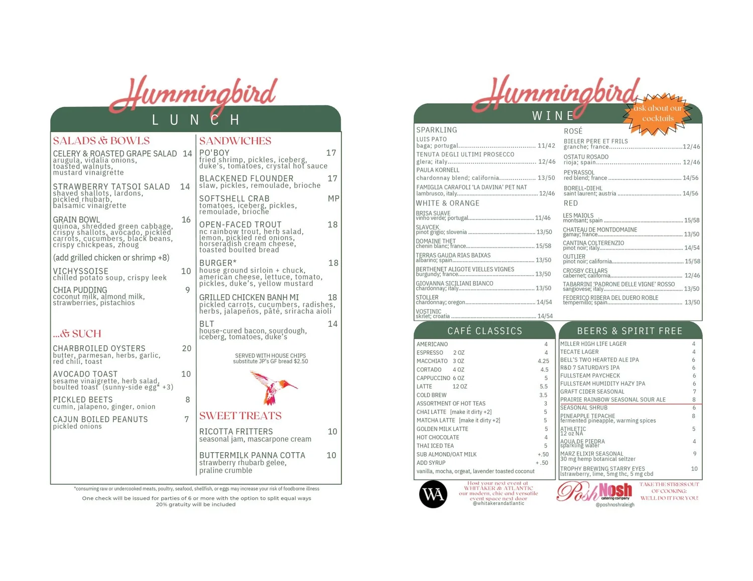 Menu — Hummingbird