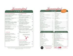 Menu — Hummingbird