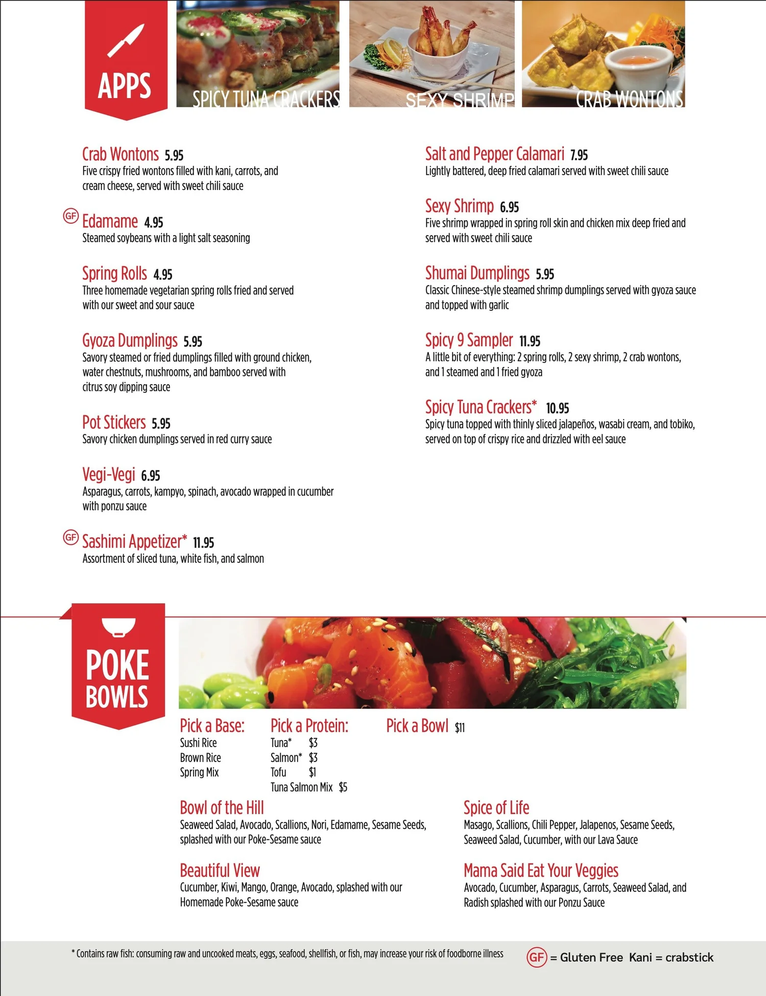 Menu — Spicy 9 Sushi Bar & Asian Restaurant