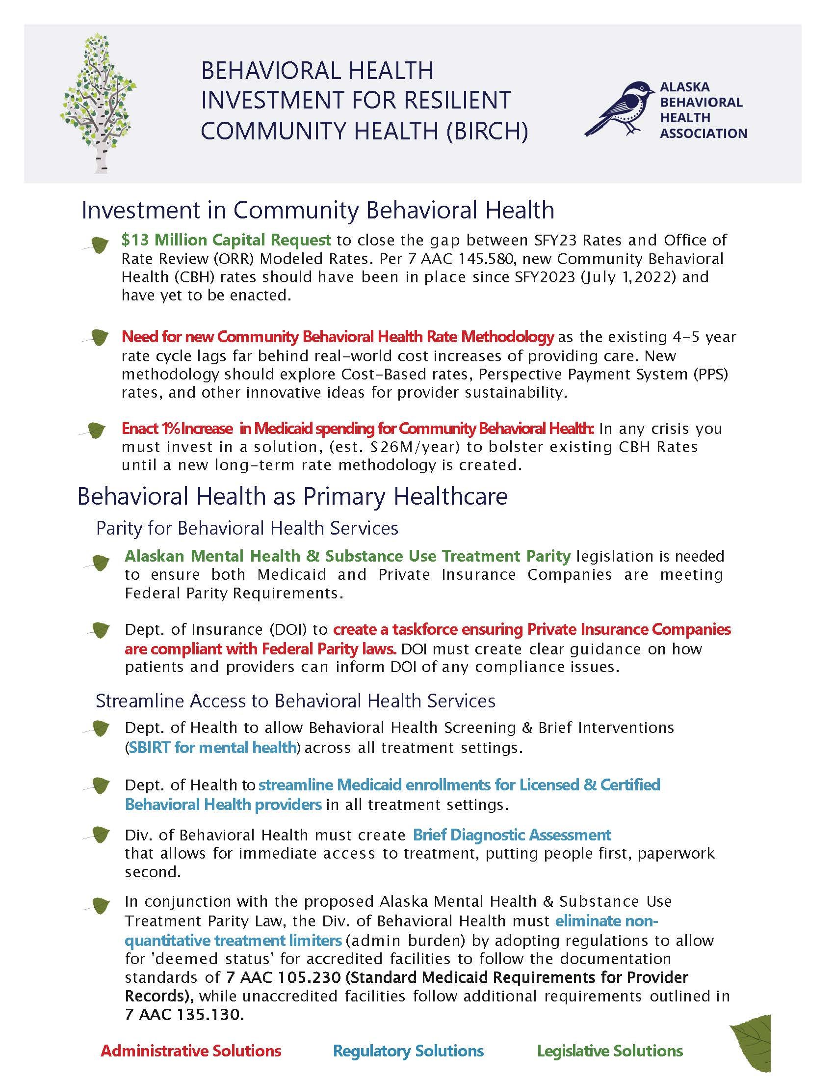 BIRCH MODEL — Alaska Behavioral Health Association