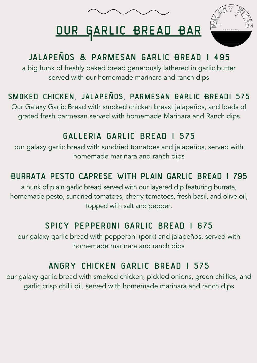 Menu — Galaxy Pizza