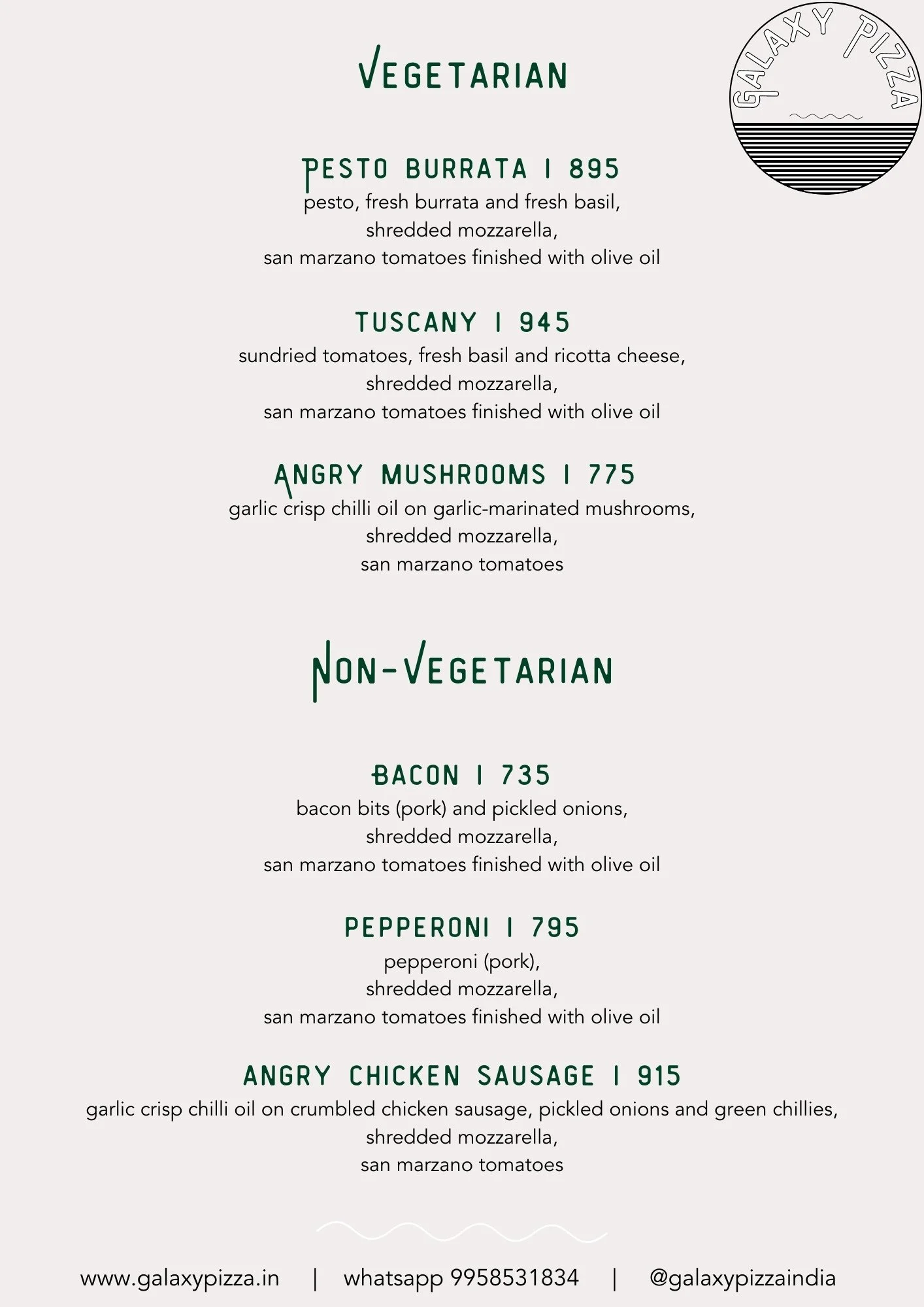 Menu — Galaxy Pizza
