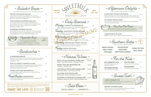 Menu — SweetMilk