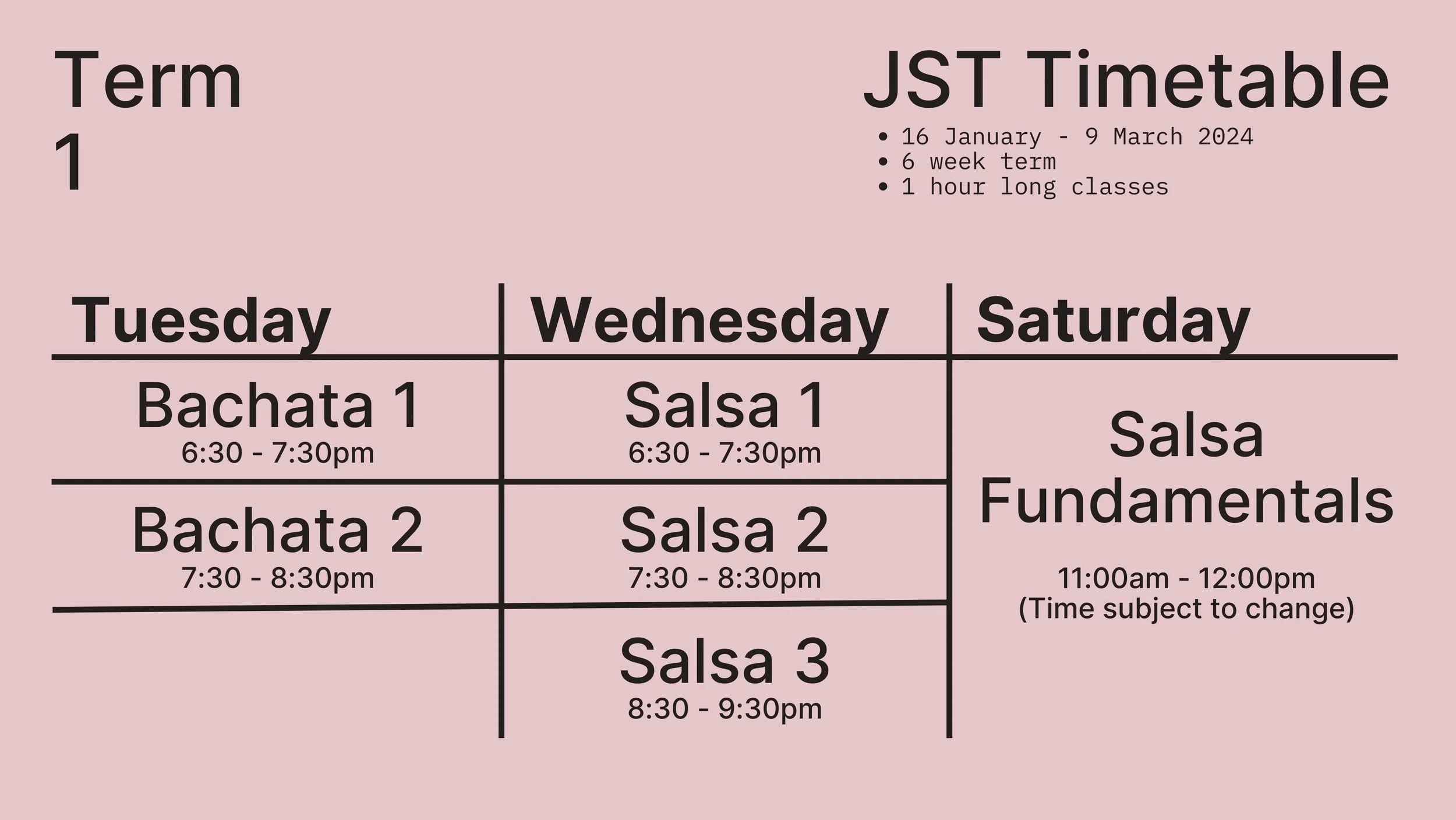Classes and Timetable — JST Dance