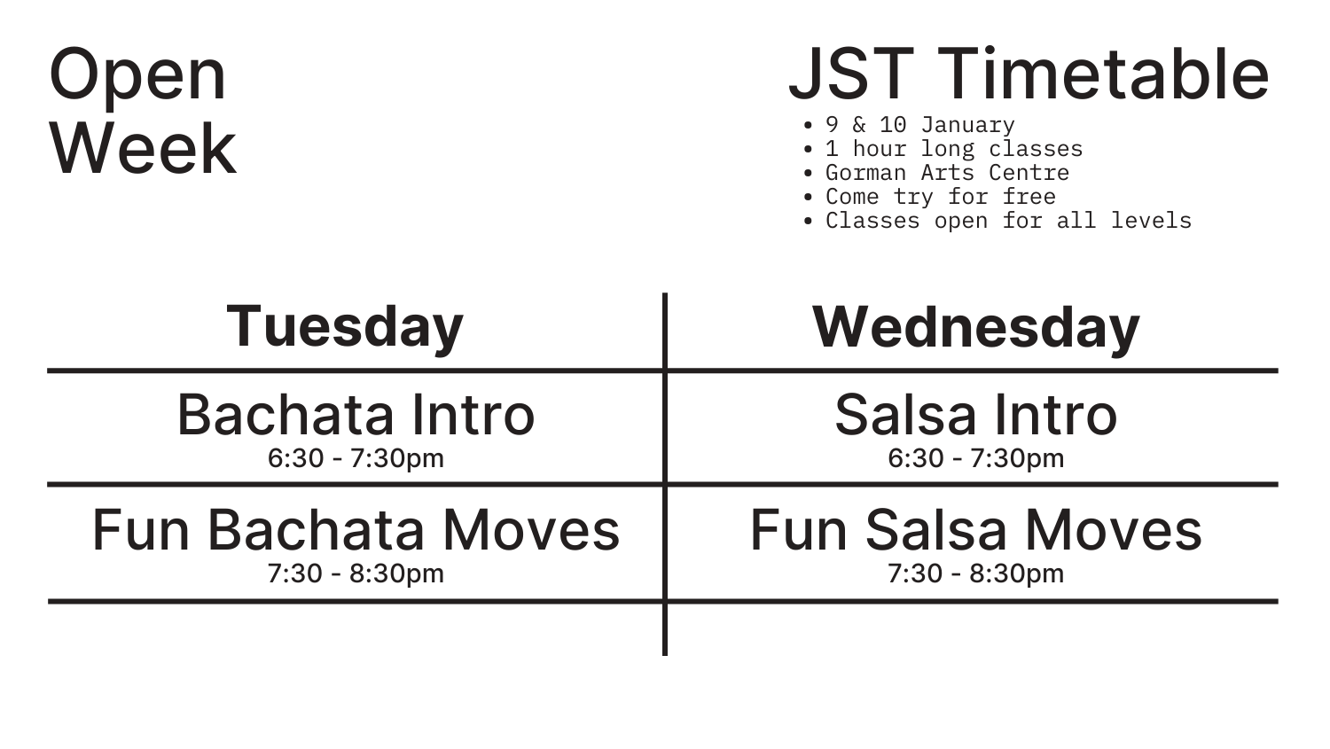 Classes and Timetable — JST Dance