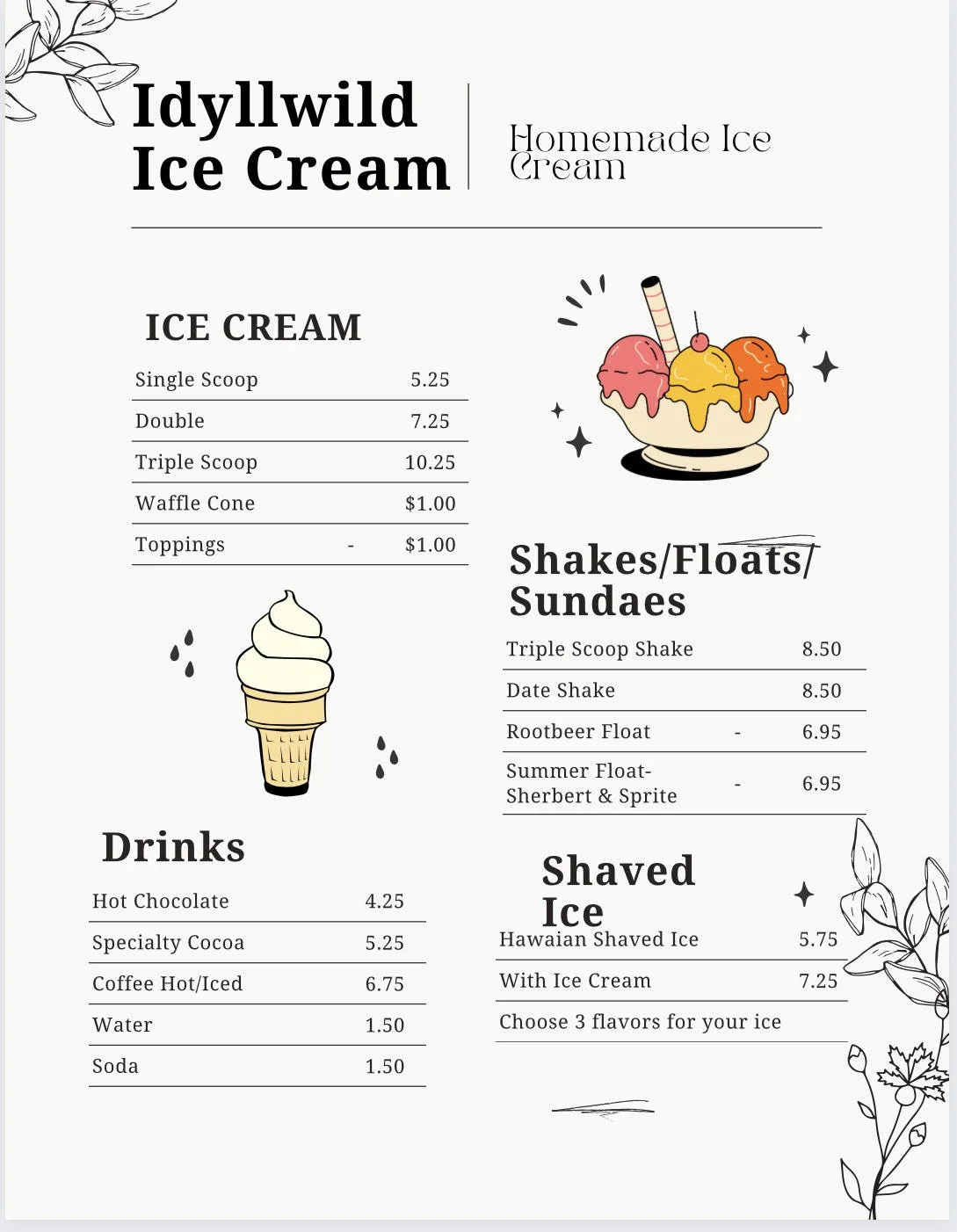 Menu — Idyllwild Ice Cream Shop