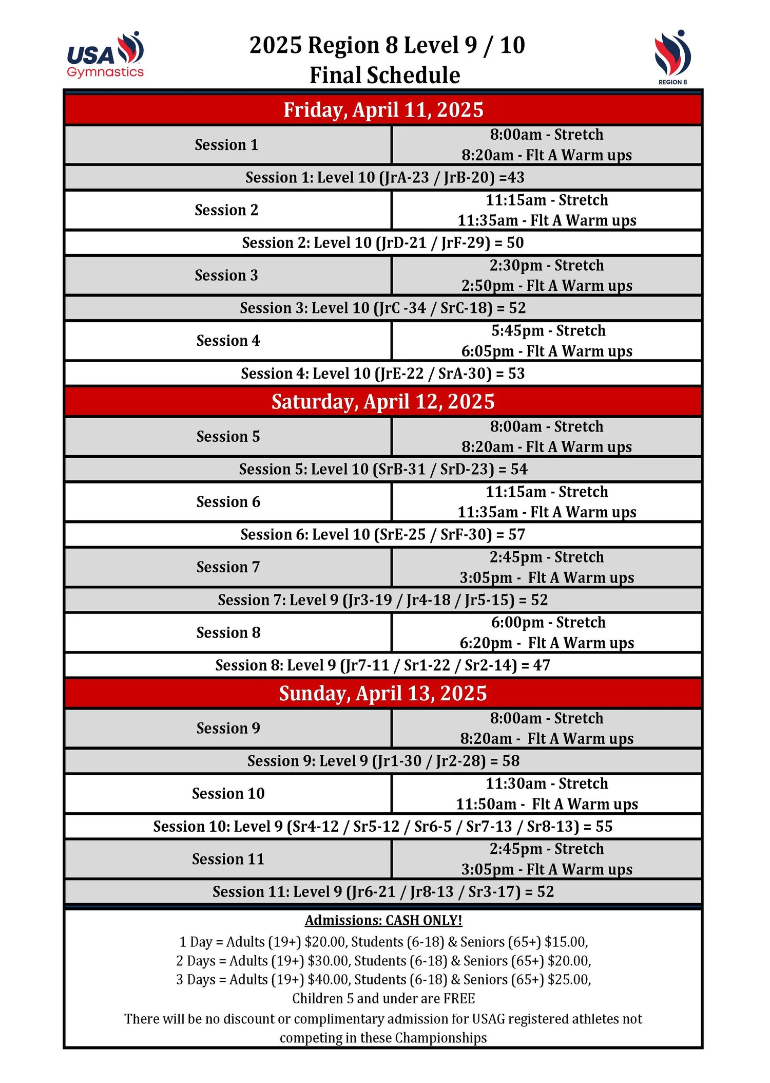 2025 Regional Competition Info | USAG Region 8 — USA Gymnastics Region 8