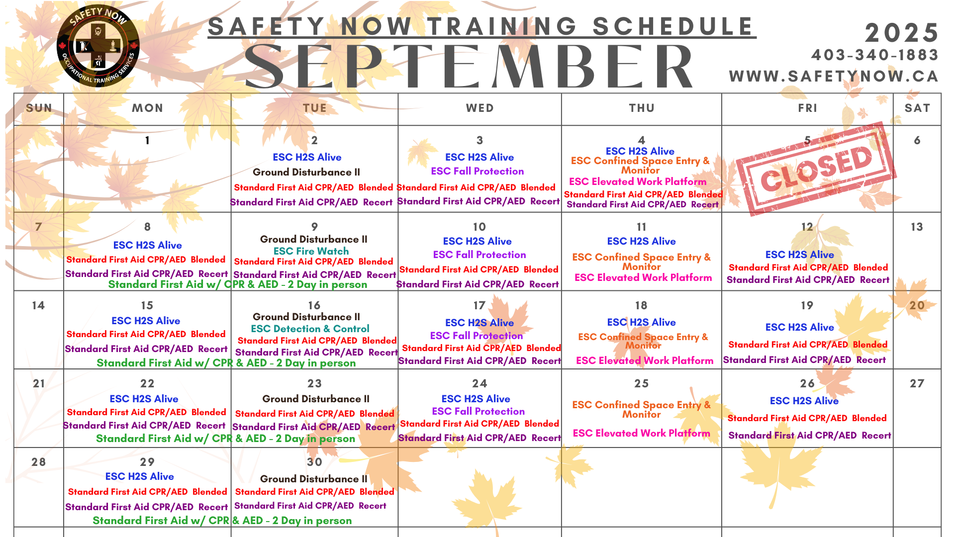 CALENDAR — Safety Now