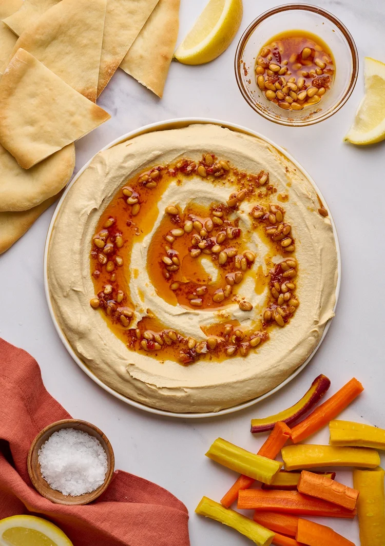 Hummus with Toasted Pine Nut, Garlic & Chile Oil — The Berger Feed