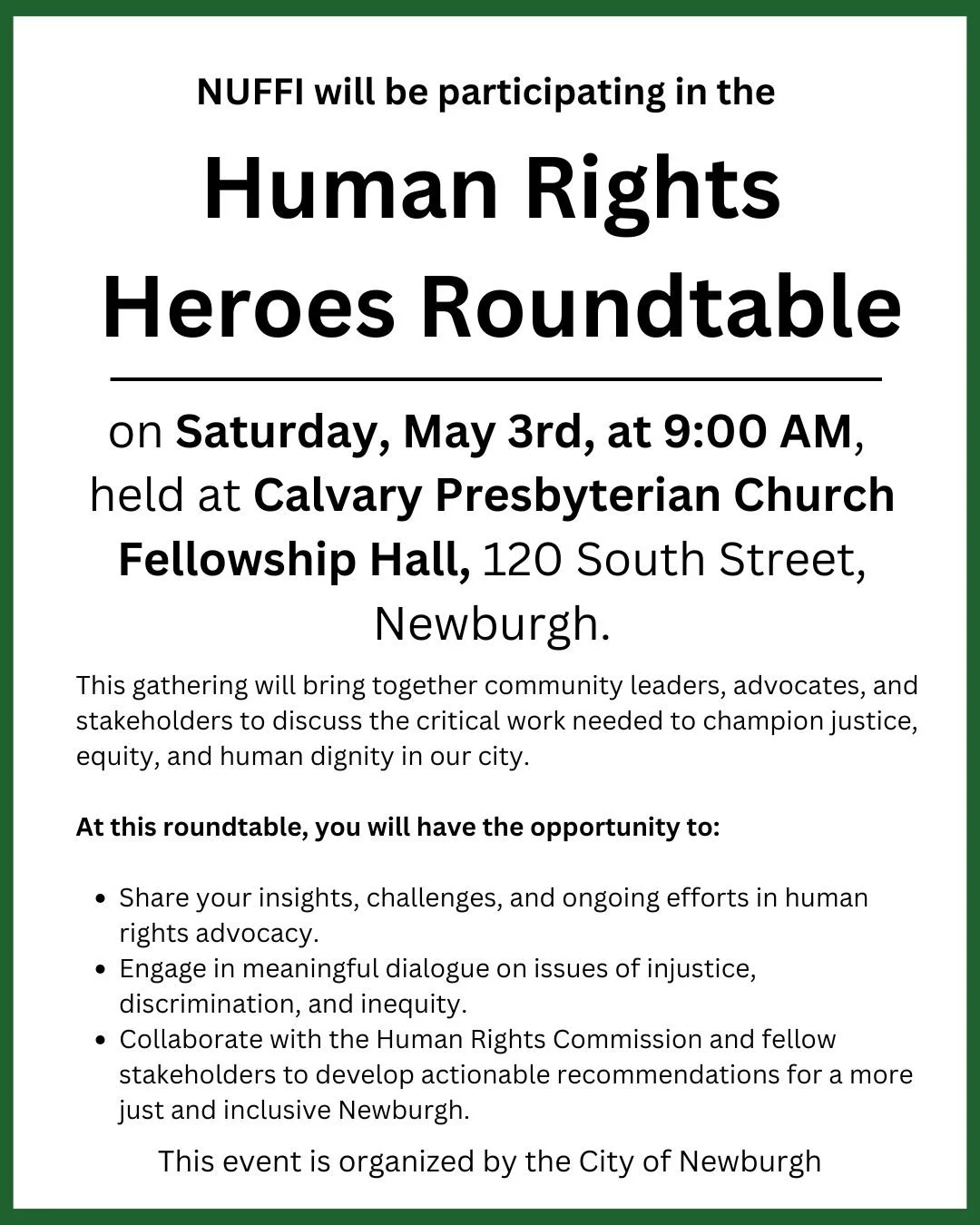 Human Rights Heroes Roundtable — Newburgh Urban Farm and Food Initiative
