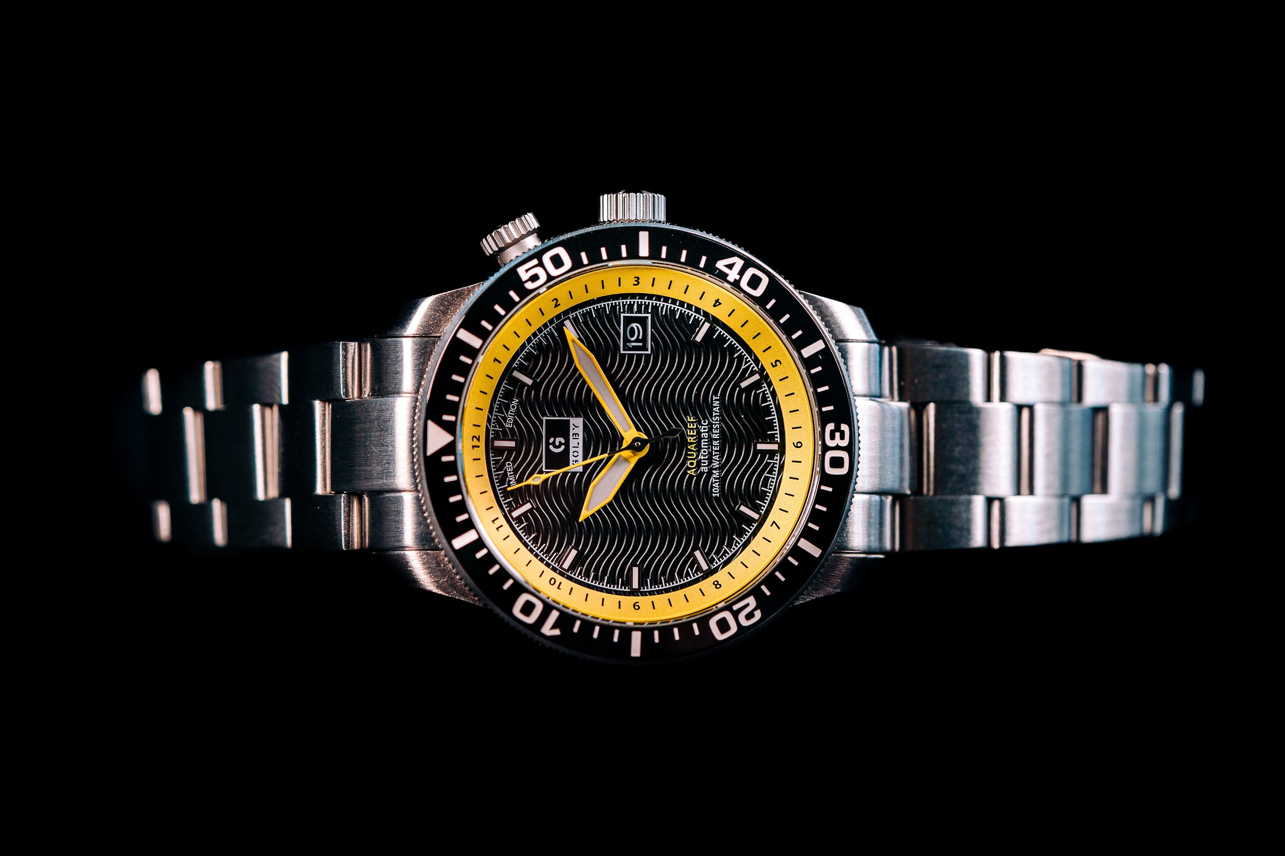 Black Yellow Aquareef Limited Edition Dive Watch UK Microbrand — Golby ...