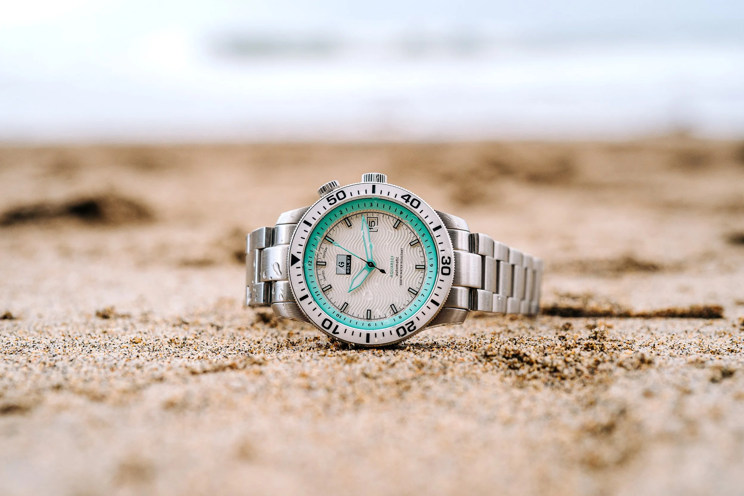 White & Teal Aquareef Dual Timer Watch — Golby Watches and Straps