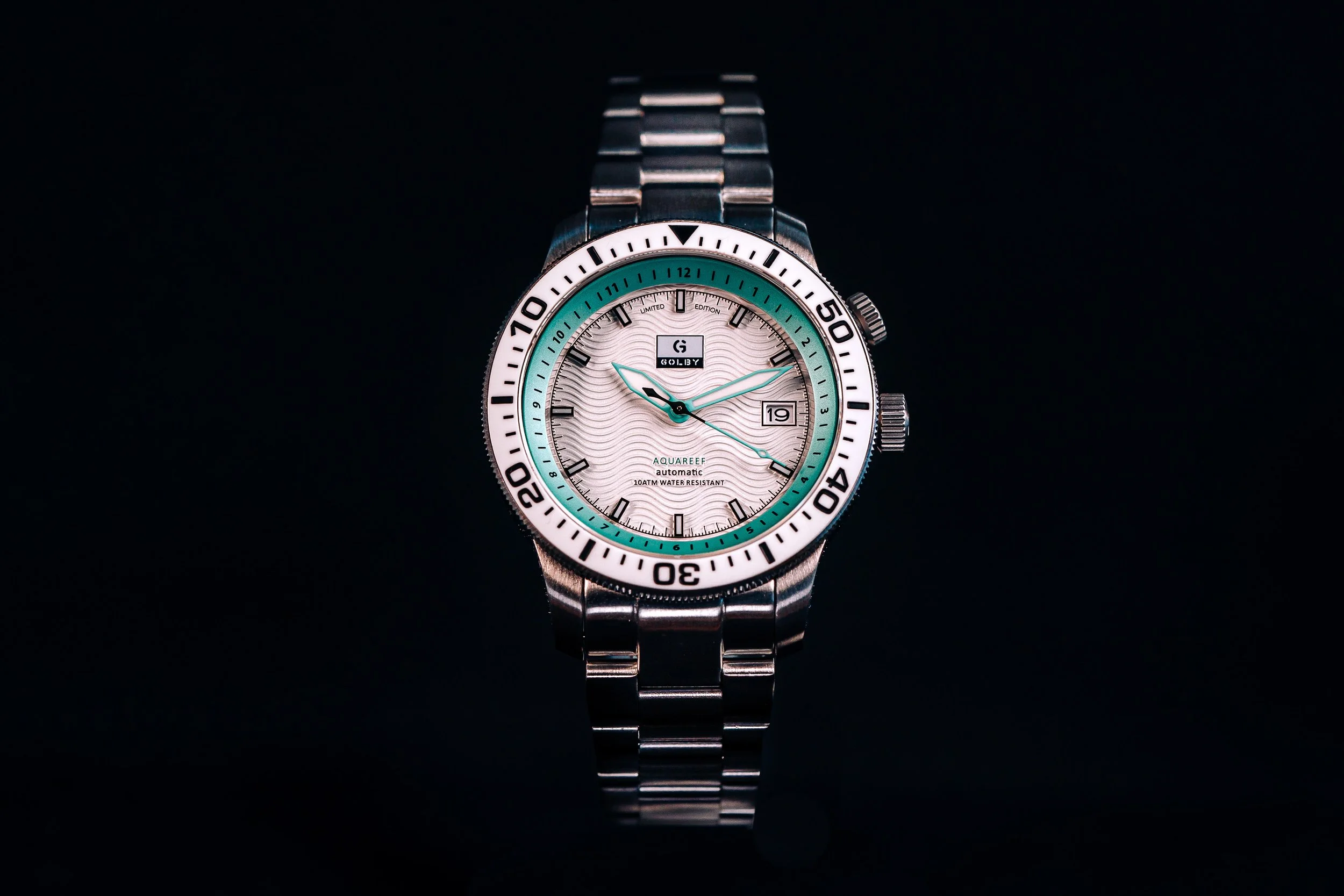 White & Teal Aquareef Dual Timer Watch — Golby Watches and Straps